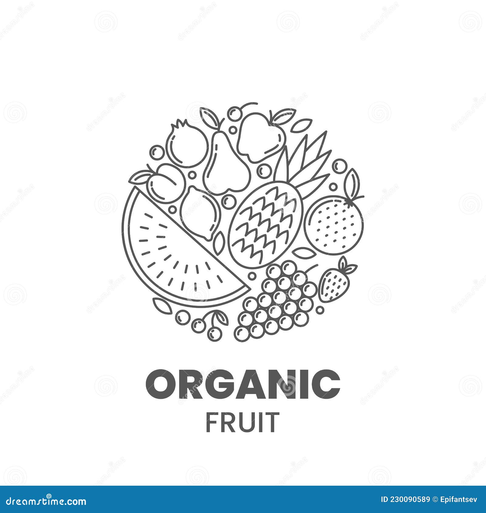 Organic Fruit Logo Template. Outline Emblem in One Color Stock Vector ...