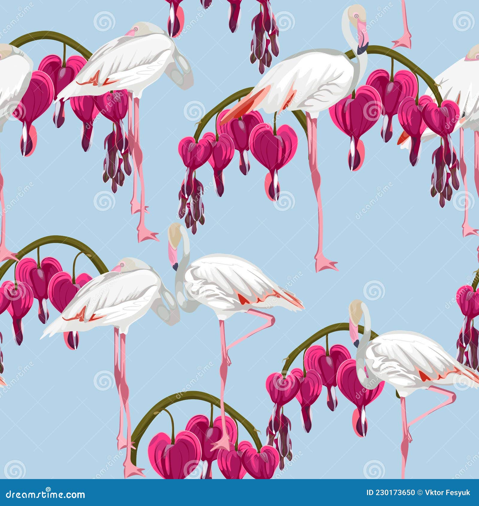 Seamless Background from a Flowers and Flamingo Birds Ornament ...