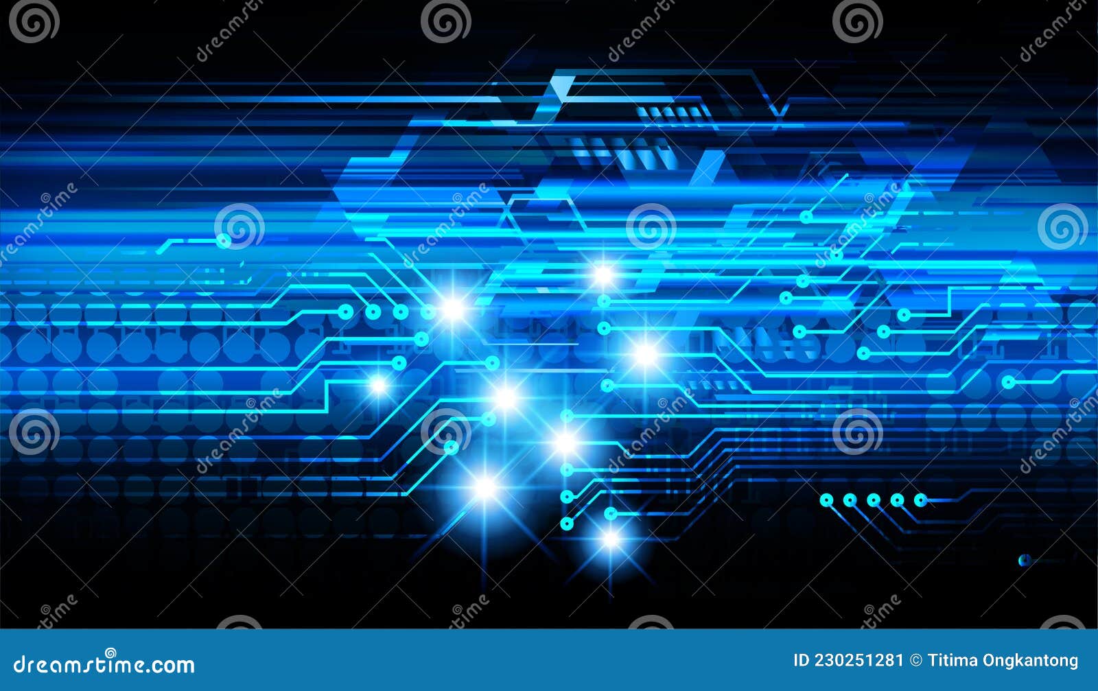 Blue Cyber Circuit Future Technology Concept Background Cartoon Vector ...
