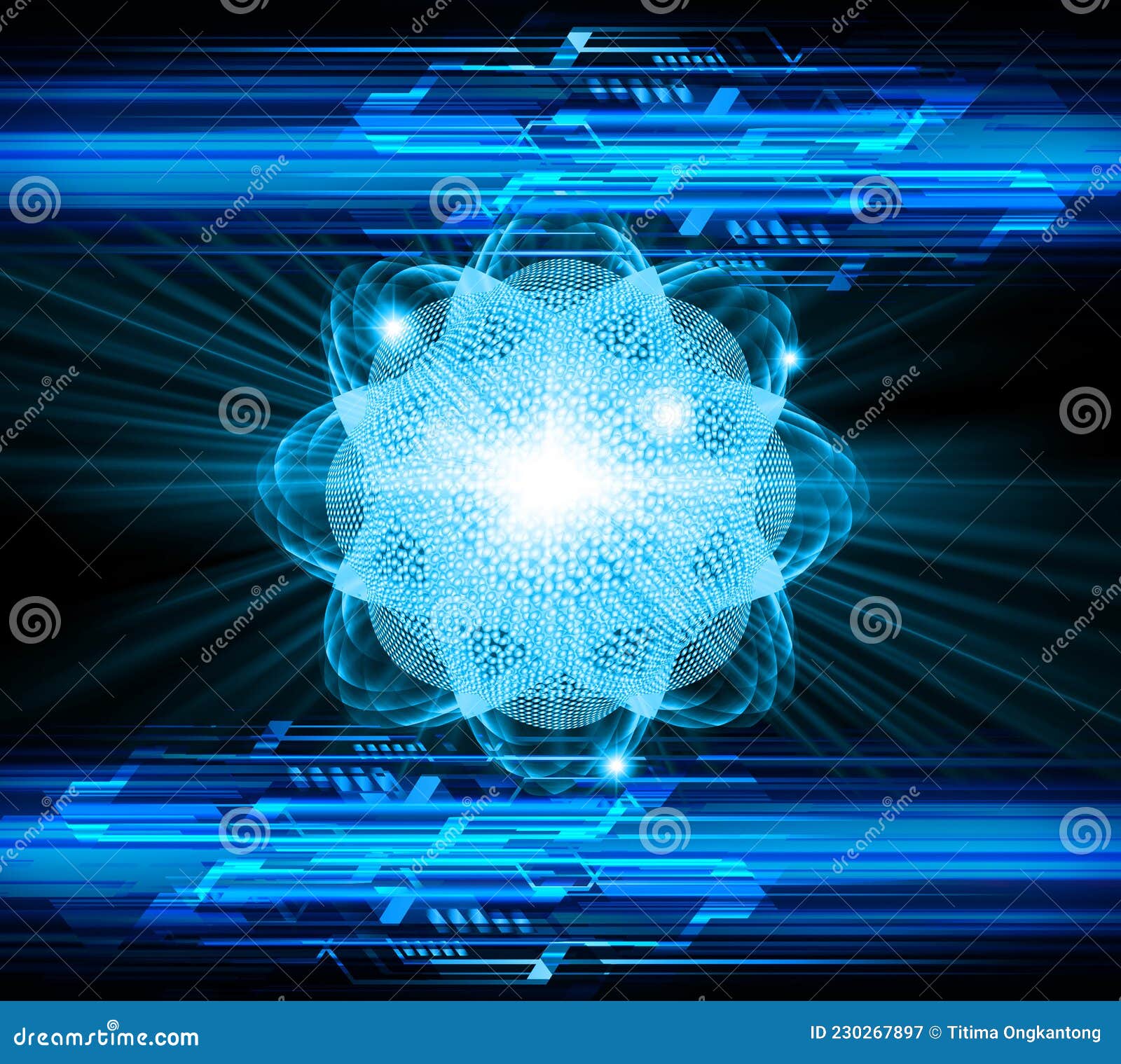 Dark Blue Shining Atom Scheme. Illustration Stock Vector - Illustration ...