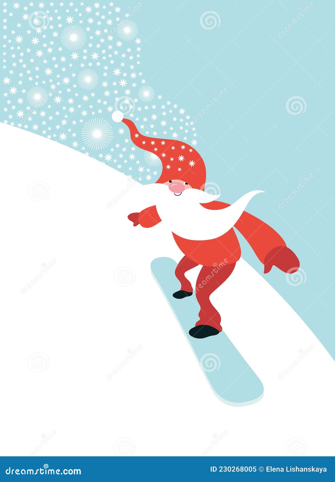 Christmas and New Year Greeting Card. Santa Snowboarding. Stock Vector ...