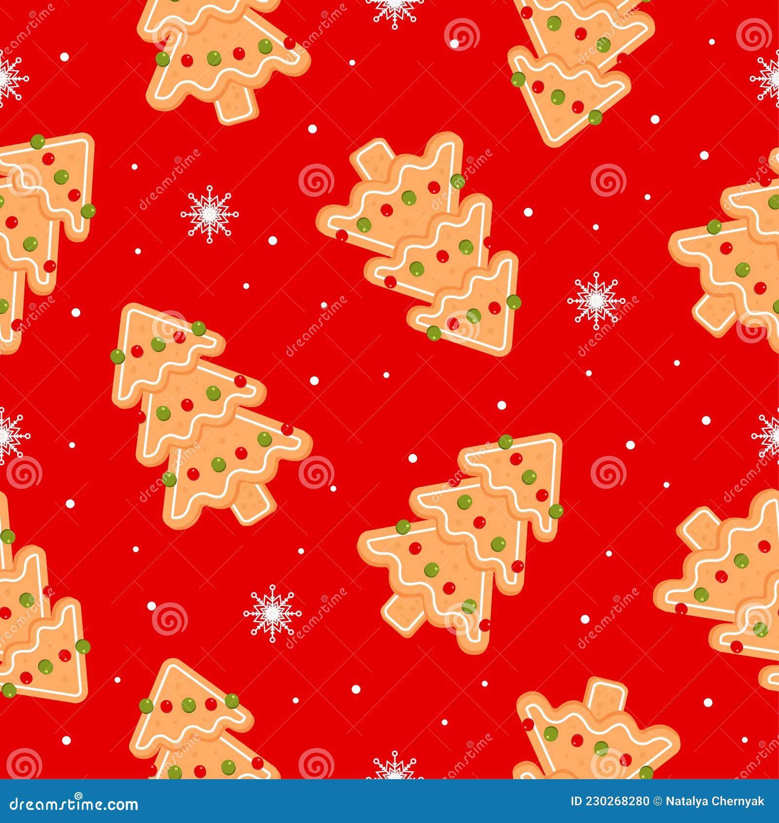Seamless Pattern with Christmas Tree and Snowflake. Gingerbread Cookies ...