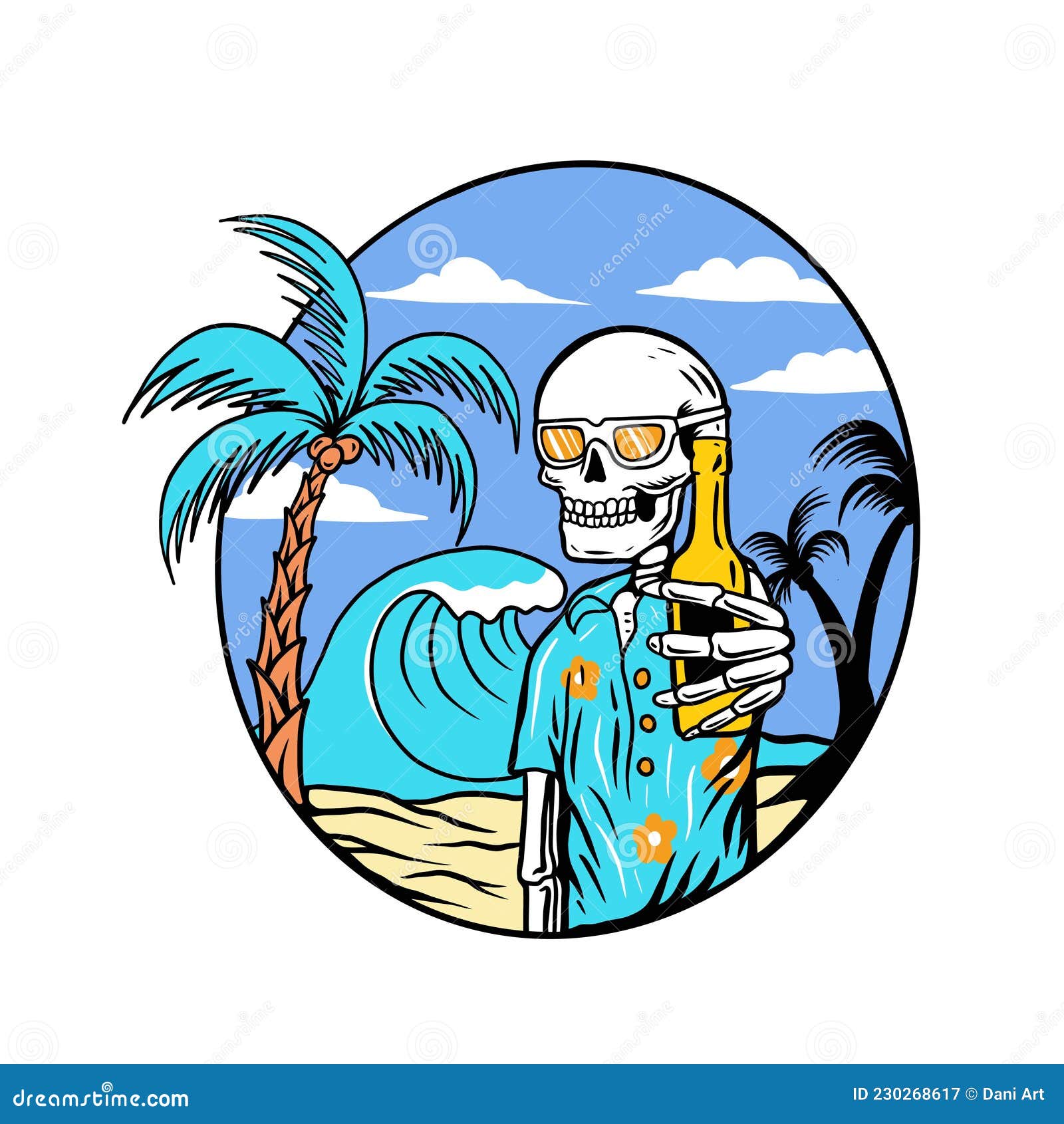 Skull Summer Beach Vector Illustration Stock Vector - Illustration of ...