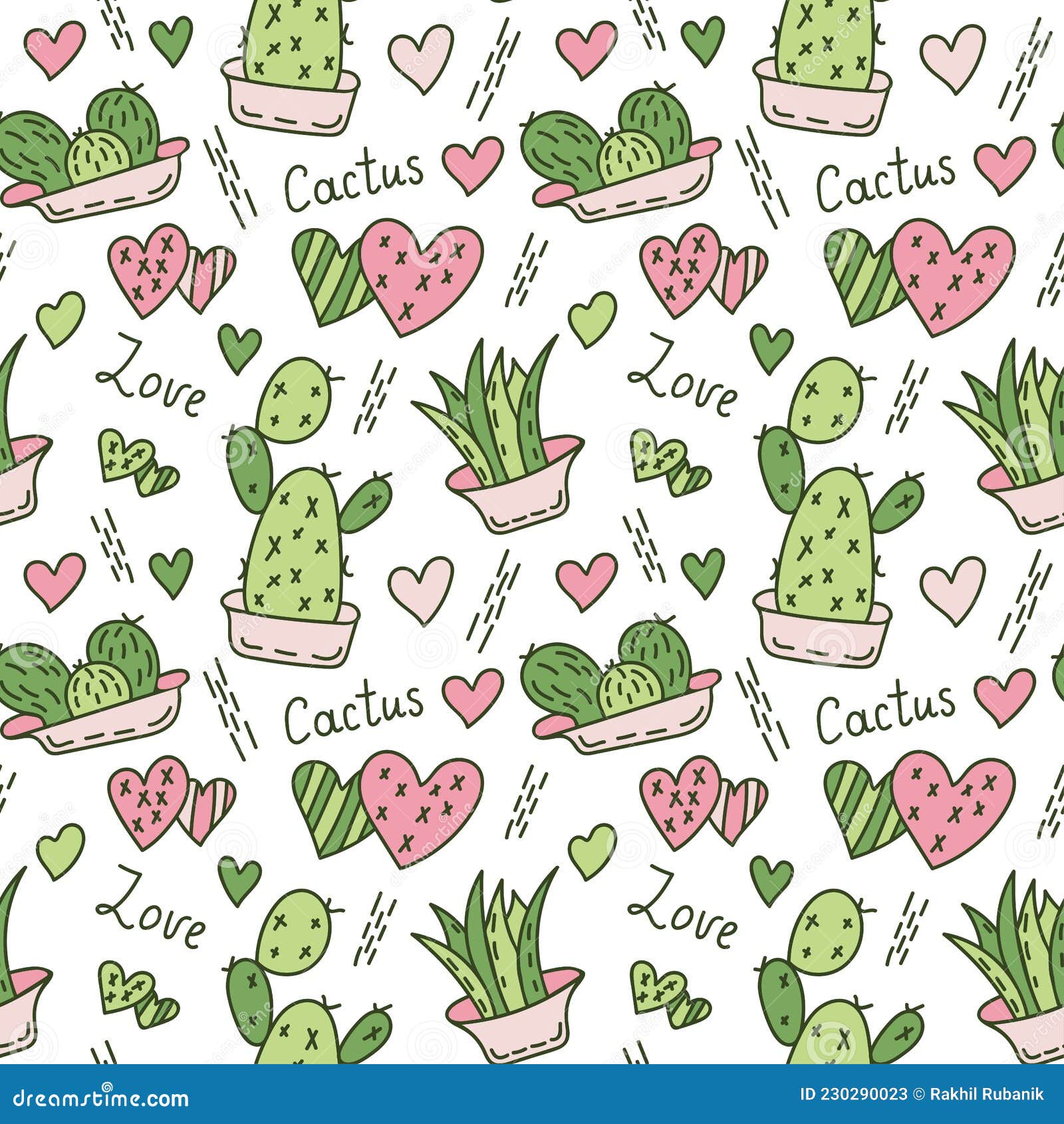 Cute Cacti in Pots. Seamless Vector Pattern for Design of Fabric, Paper ...