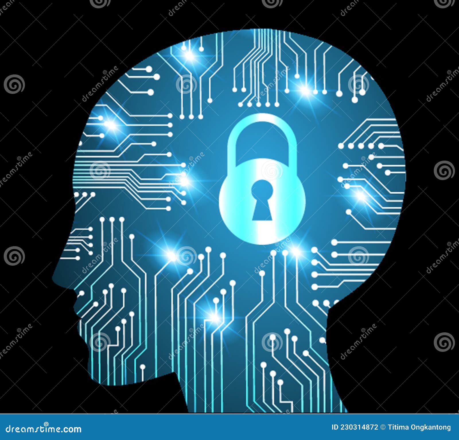 Human Head. Cpu. Blue Circuit Board. Illustration. Pixel Stock ...