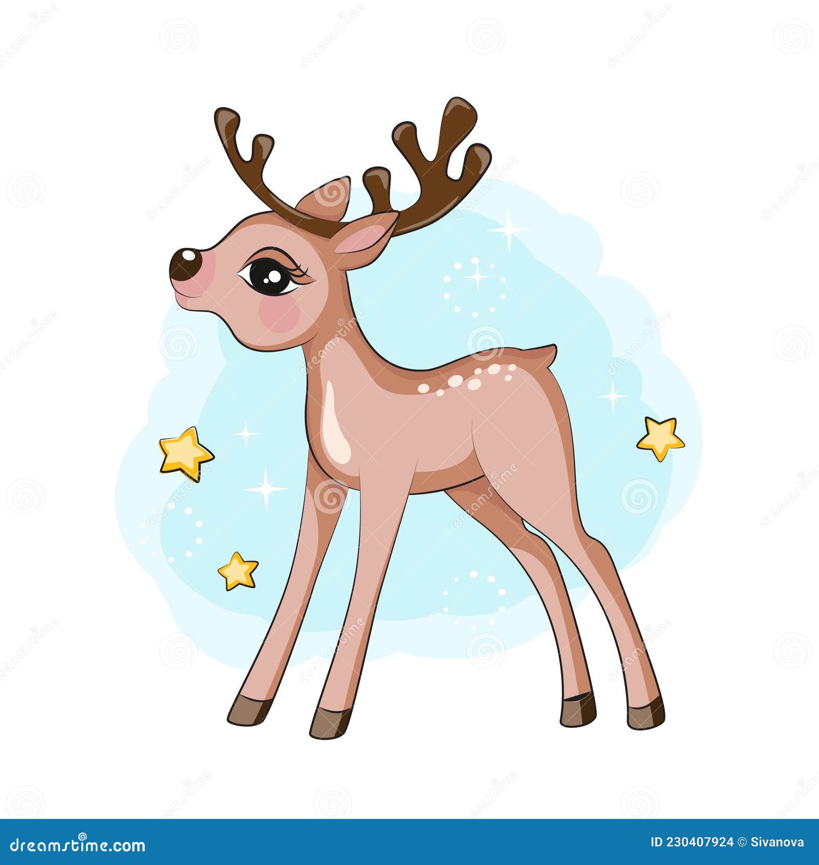 Illustration of Cute Cartoon Reindeer. Stock Vector - Illustration of ...