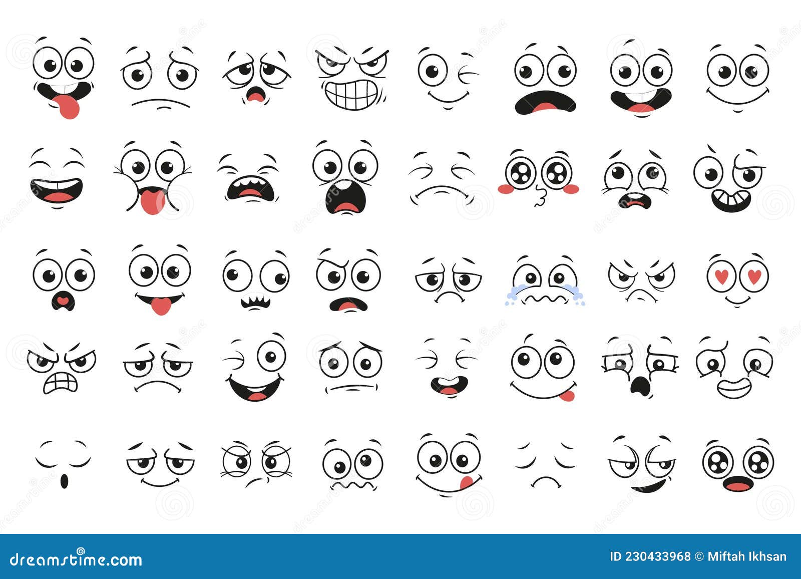 Cartoon Faces. Expressive Character. Caricature Comic Emotions Stock ...