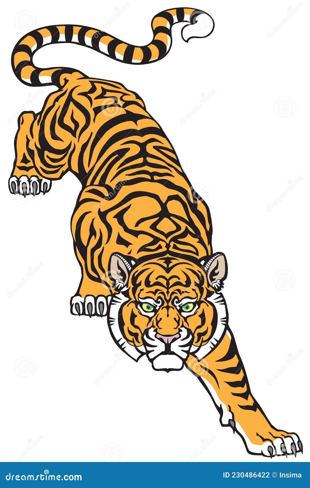 Tiger Climbing Down and Looking Straight Stock Vector - Illustration of ...