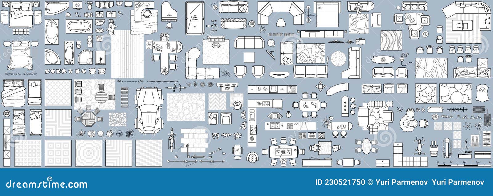 Floor Plan Icons Set for Design Interior and Architectural Project View ...
