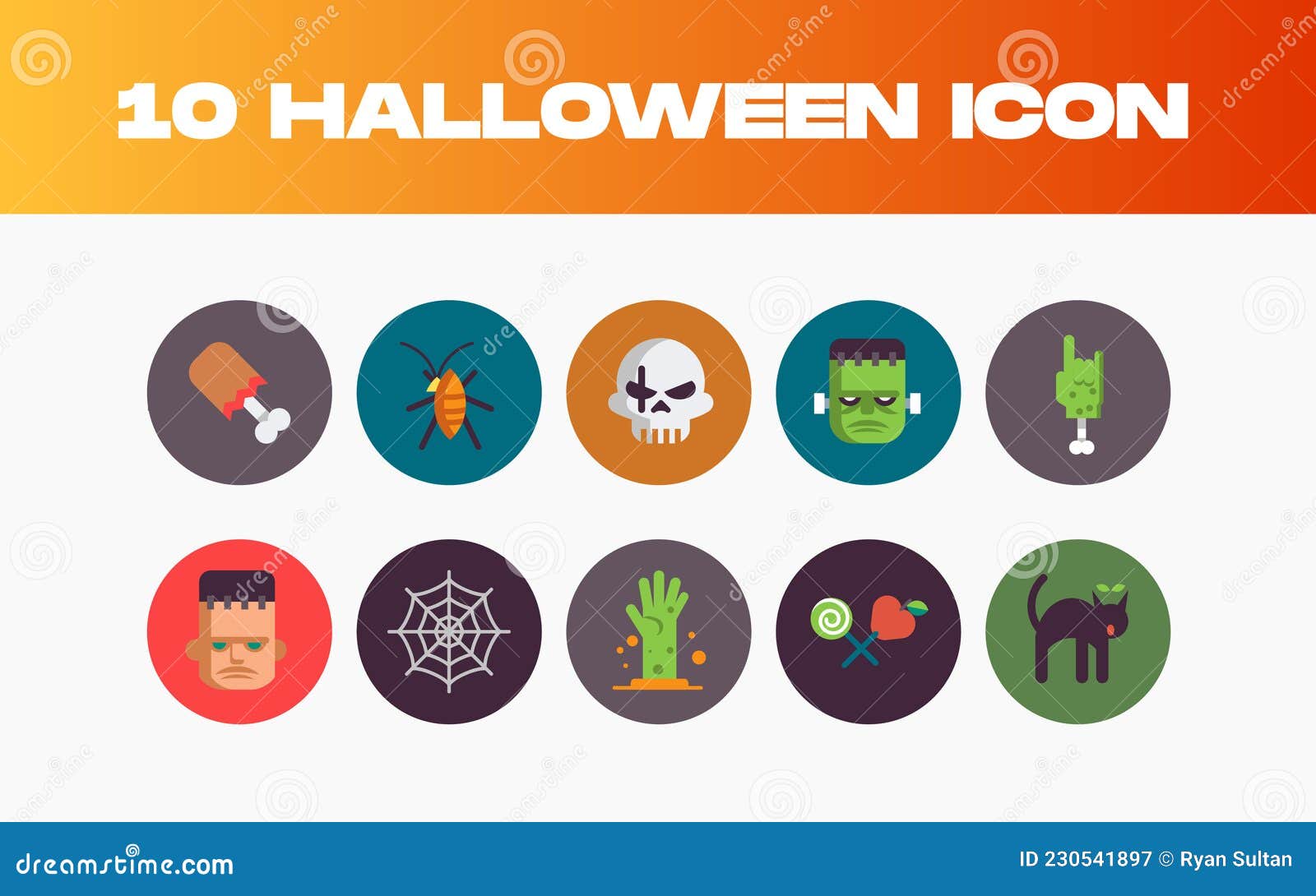 Circle Halloween Icon Set stock vector. Illustration of icons - 230541897