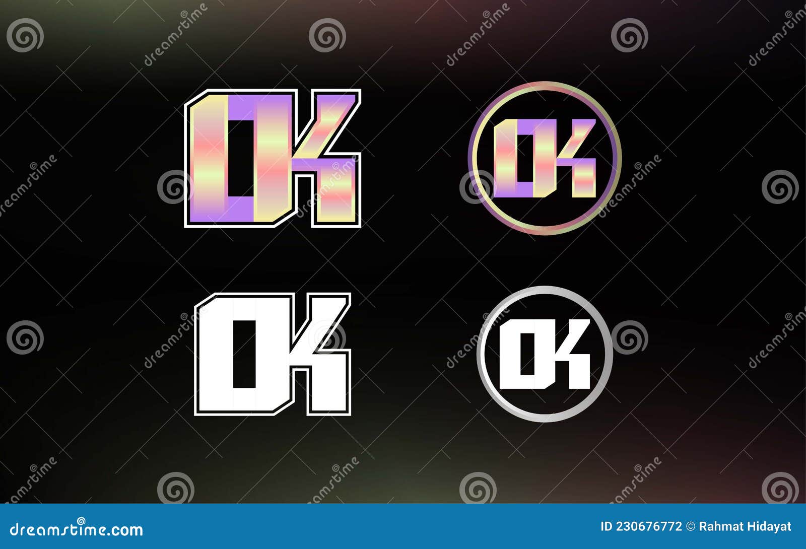 OK Letter Logo with Gaming Style and Contemporary Colors Stock Vector ...