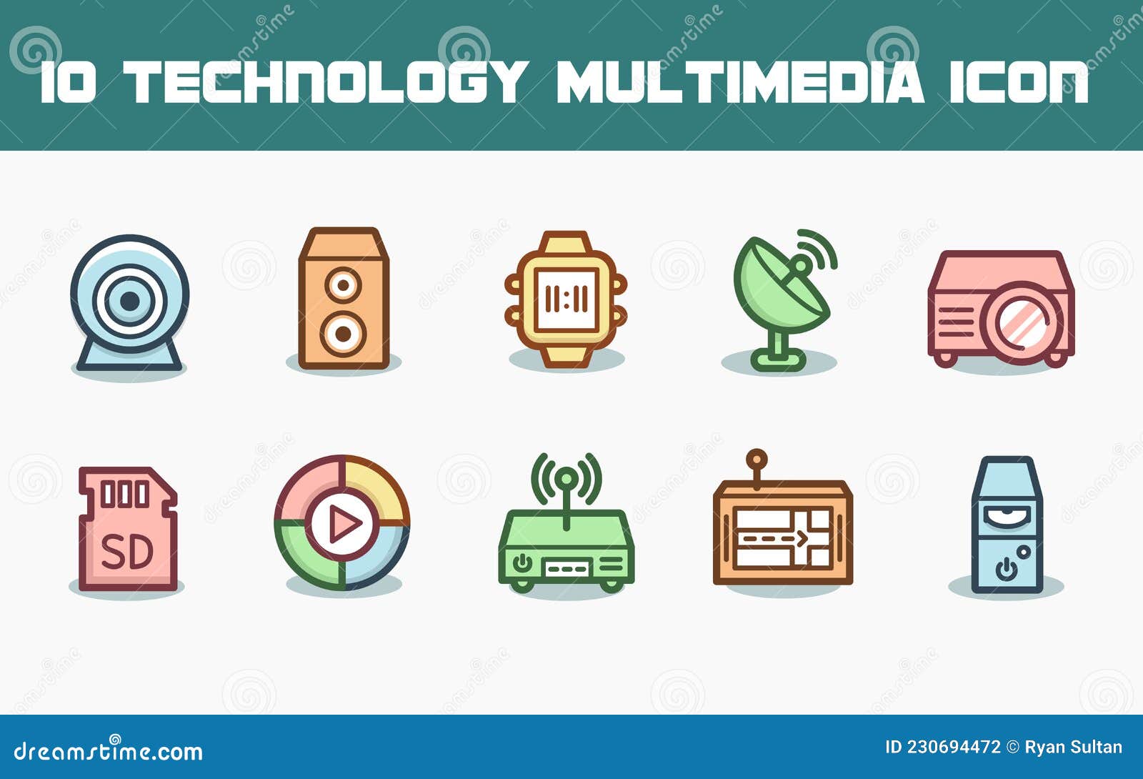 Technology Multimedia Icon Set Stock Vector - Illustration of ...