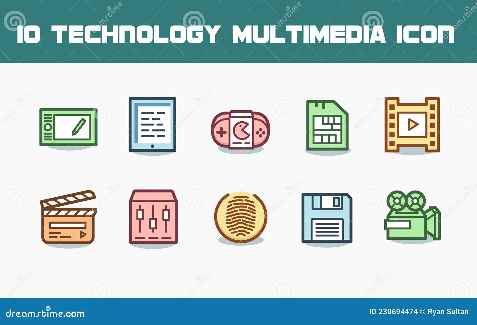Technology Multimedia Icon Set 2 Stock Vector - Illustration of ...