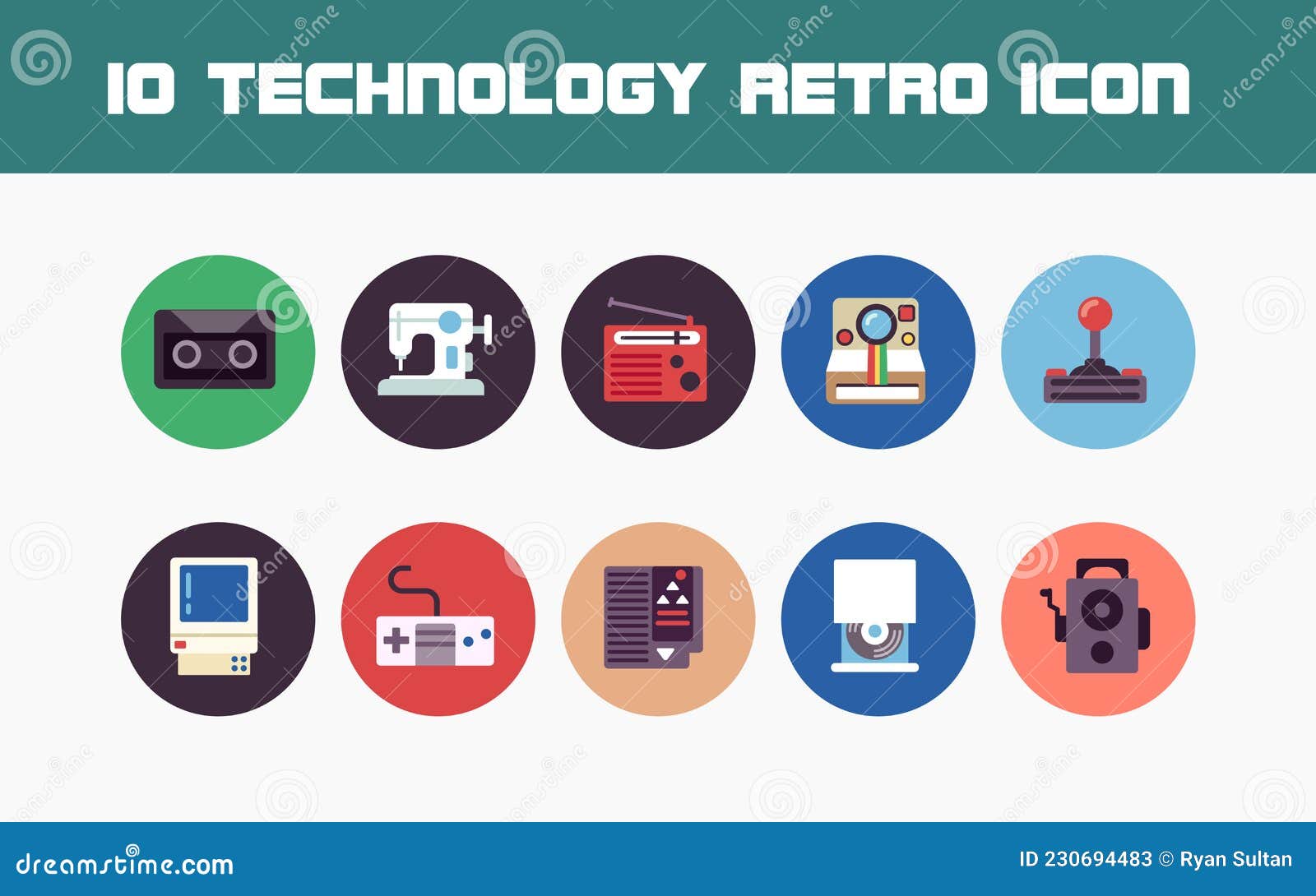 Technology Retro Icon Set stock vector. Illustration of ecology - 230694483