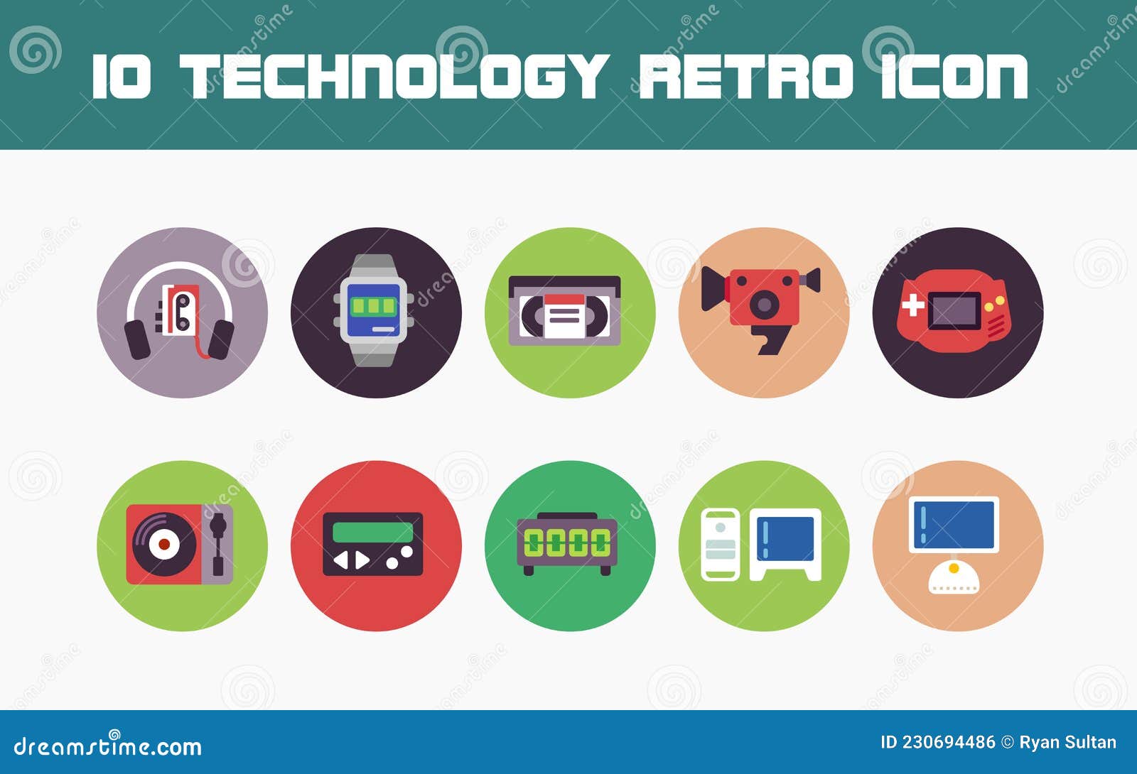 Technology Retro Icon Set 3 Stock Vector - Illustration of ecology ...