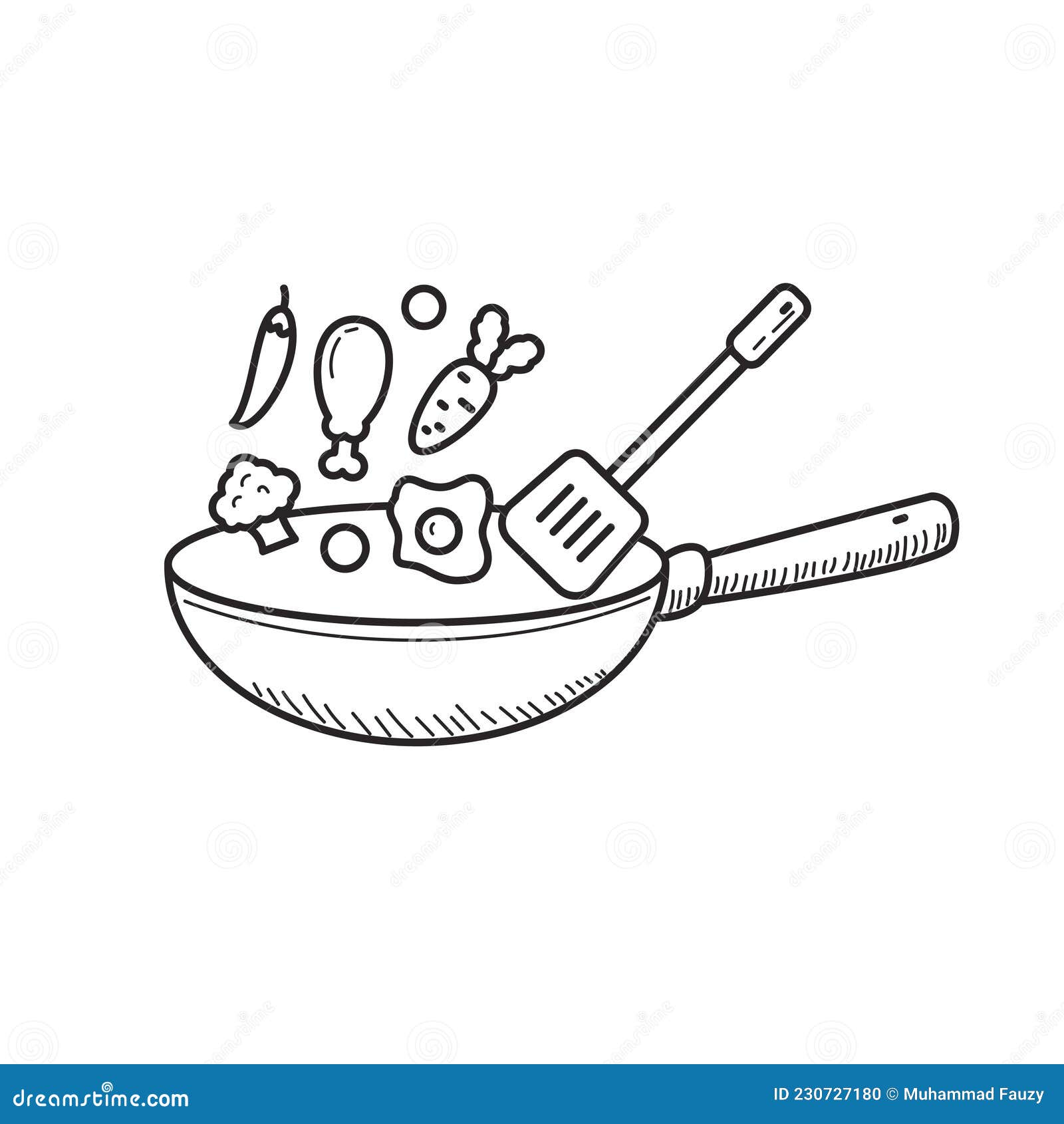 Wok Doodle Drawing with Cute Design Stock Vector - Illustration of logo ...