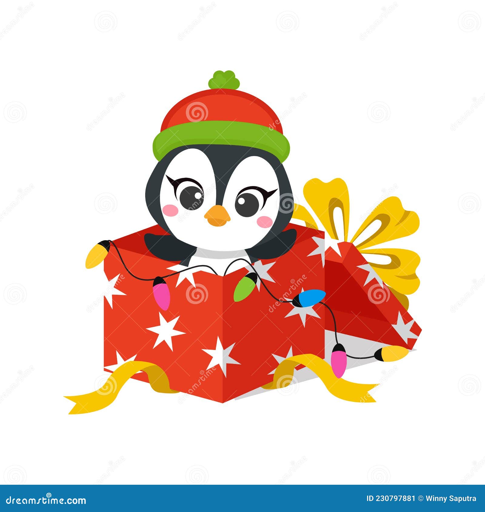 Cute Penguin Celebrates Christmas in Present Gift Box Stock Vector ...