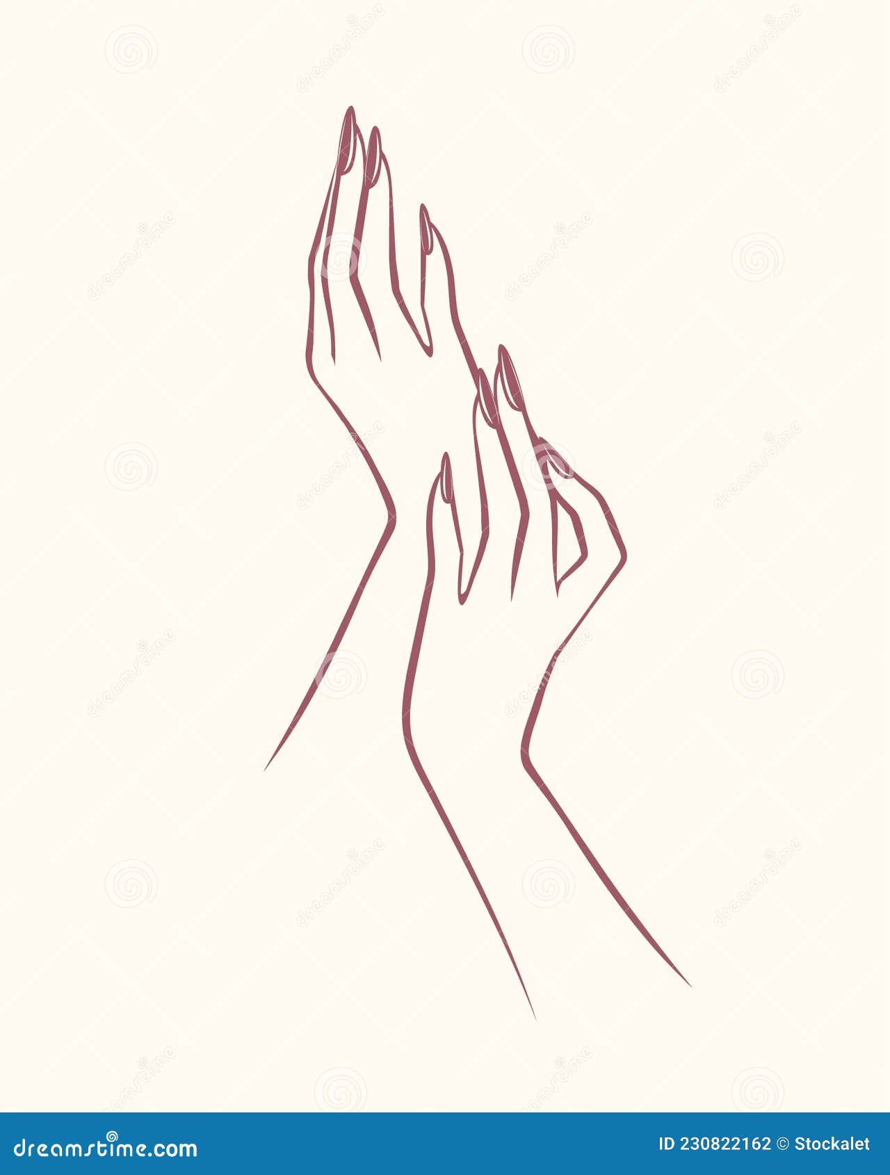 Woman Hands, Elegant Nail Polish Manicure Outline Illustration. Stock ...