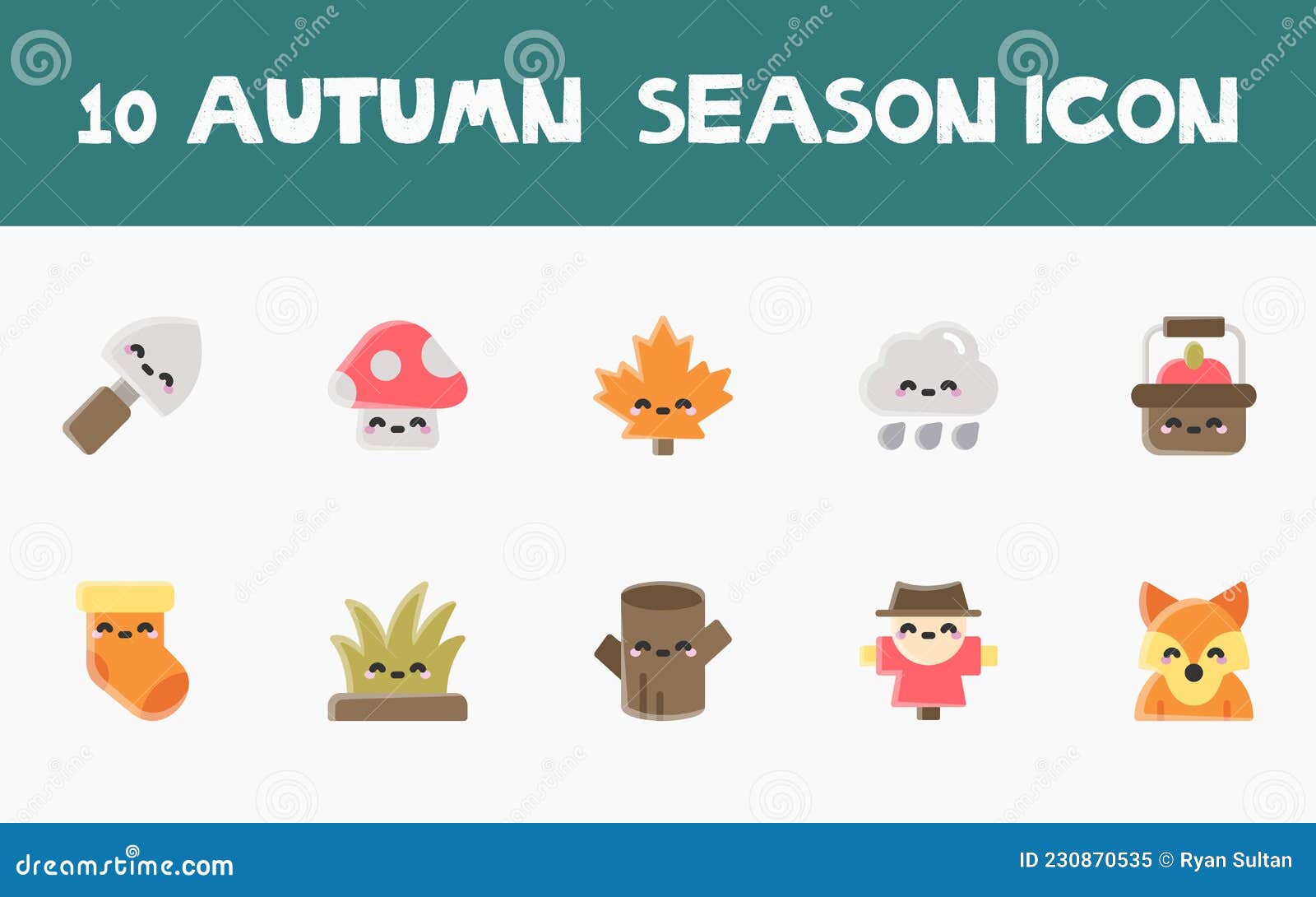 Cute Autumn Season Icon Set 12 Stock Vector - Illustration of indian ...
