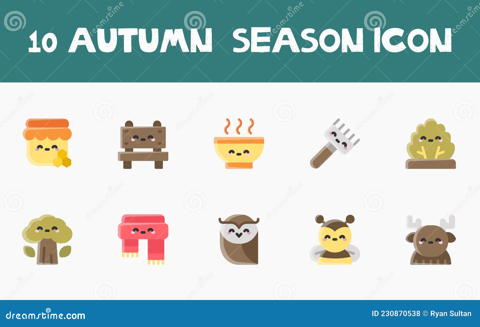 Cute Autumn Season Icon Set 11 Stock Vector - Illustration of fruit ...
