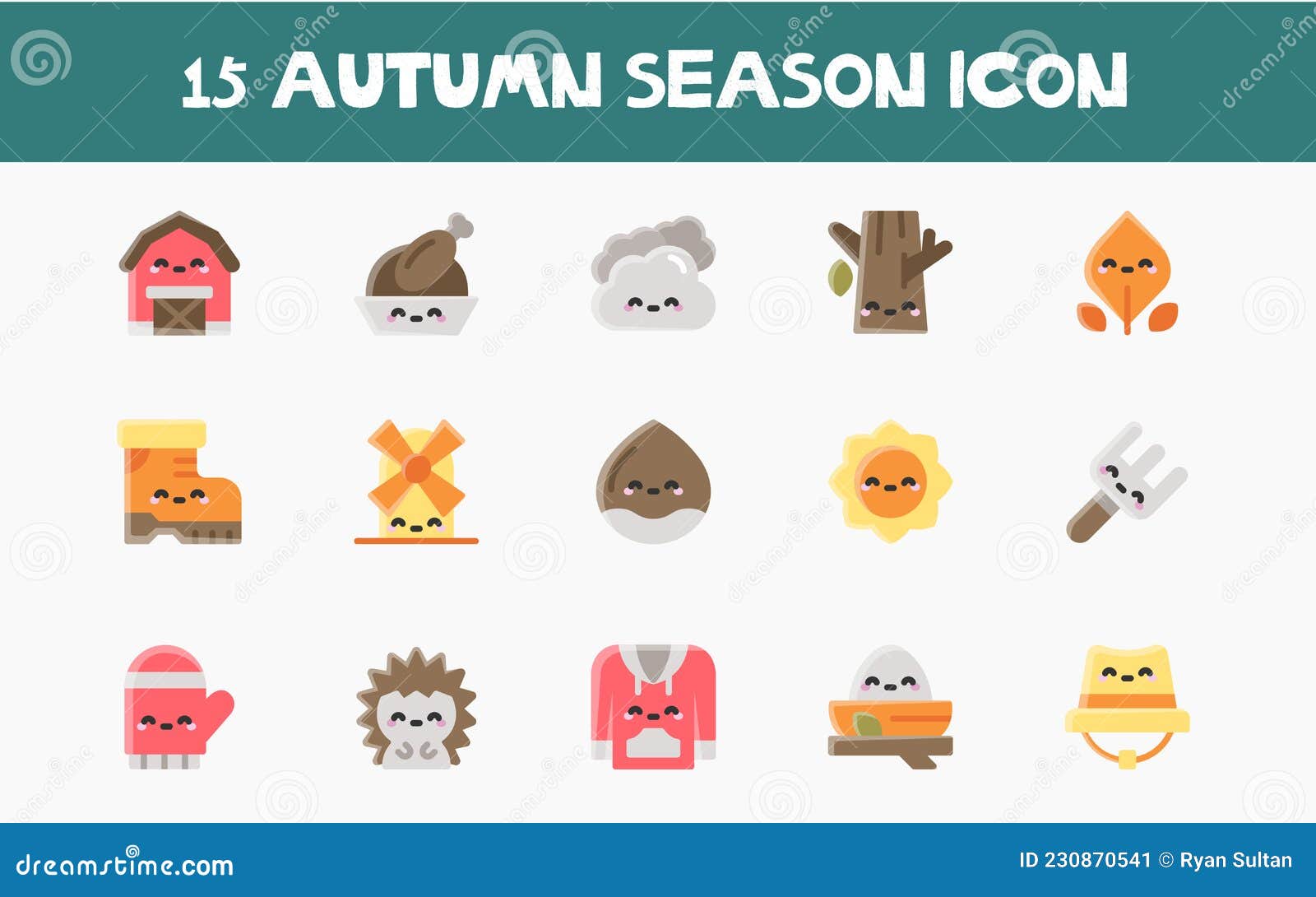 Cute Autumn Season Icon Set 10 Stock Vector - Illustration of icons ...