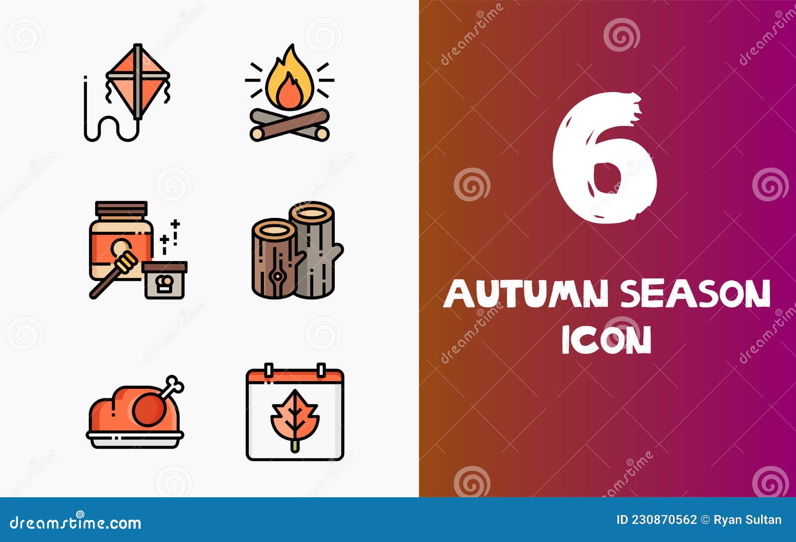 Cute Autumn Season Icon Set 5 Stock Vector - Illustration of leaf ...