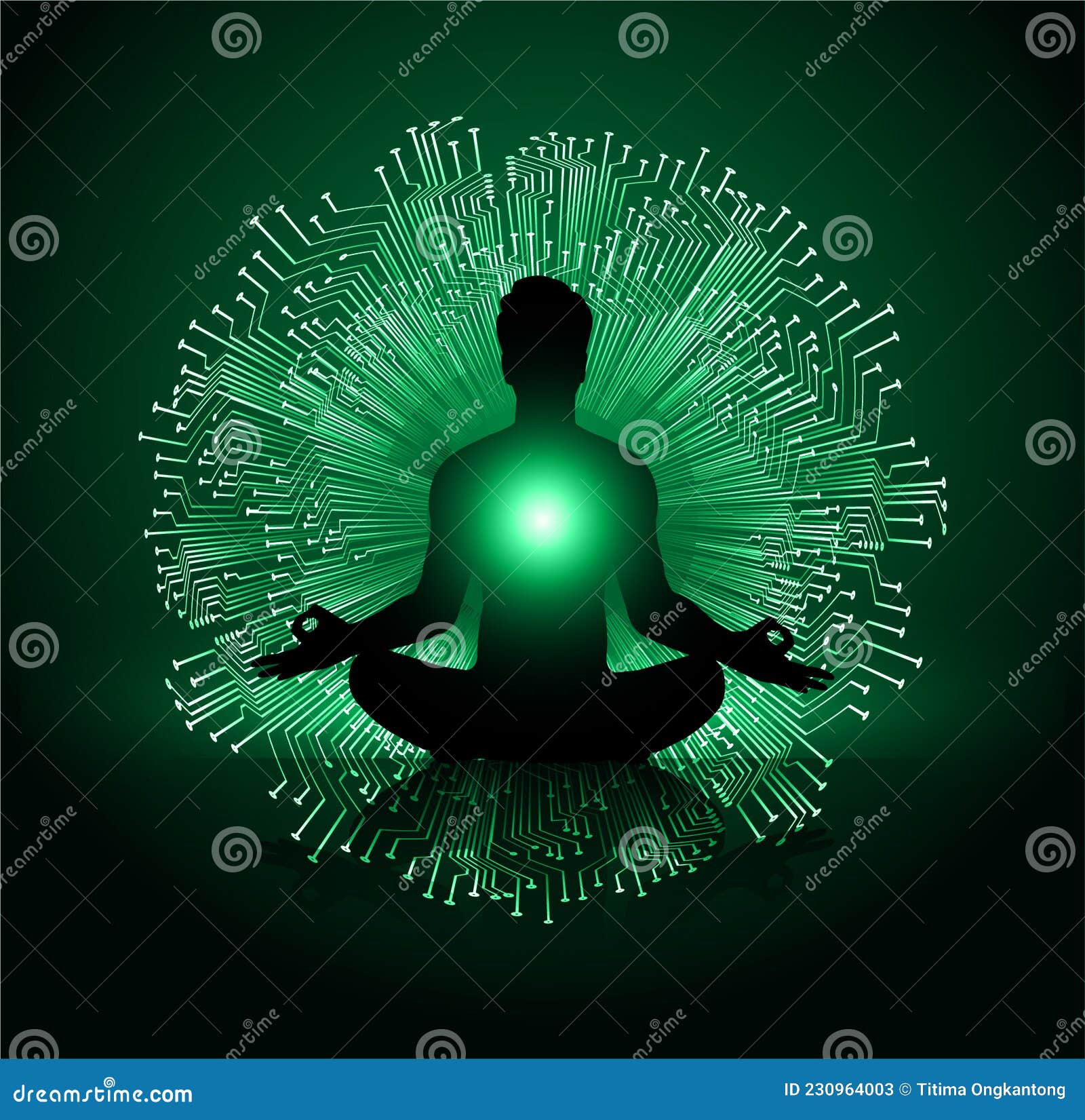 Man Meditate Dark Black Abstract Background, Yoga Stock Illustration ...