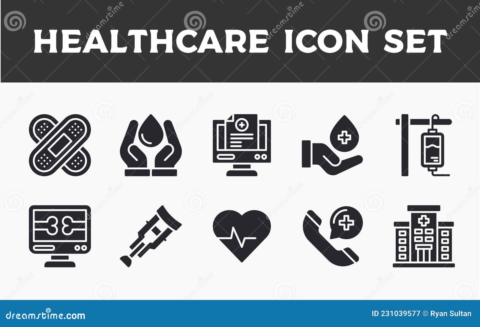 Black Solid Healthcare Icon Set Stock Vector - Illustration of medical ...