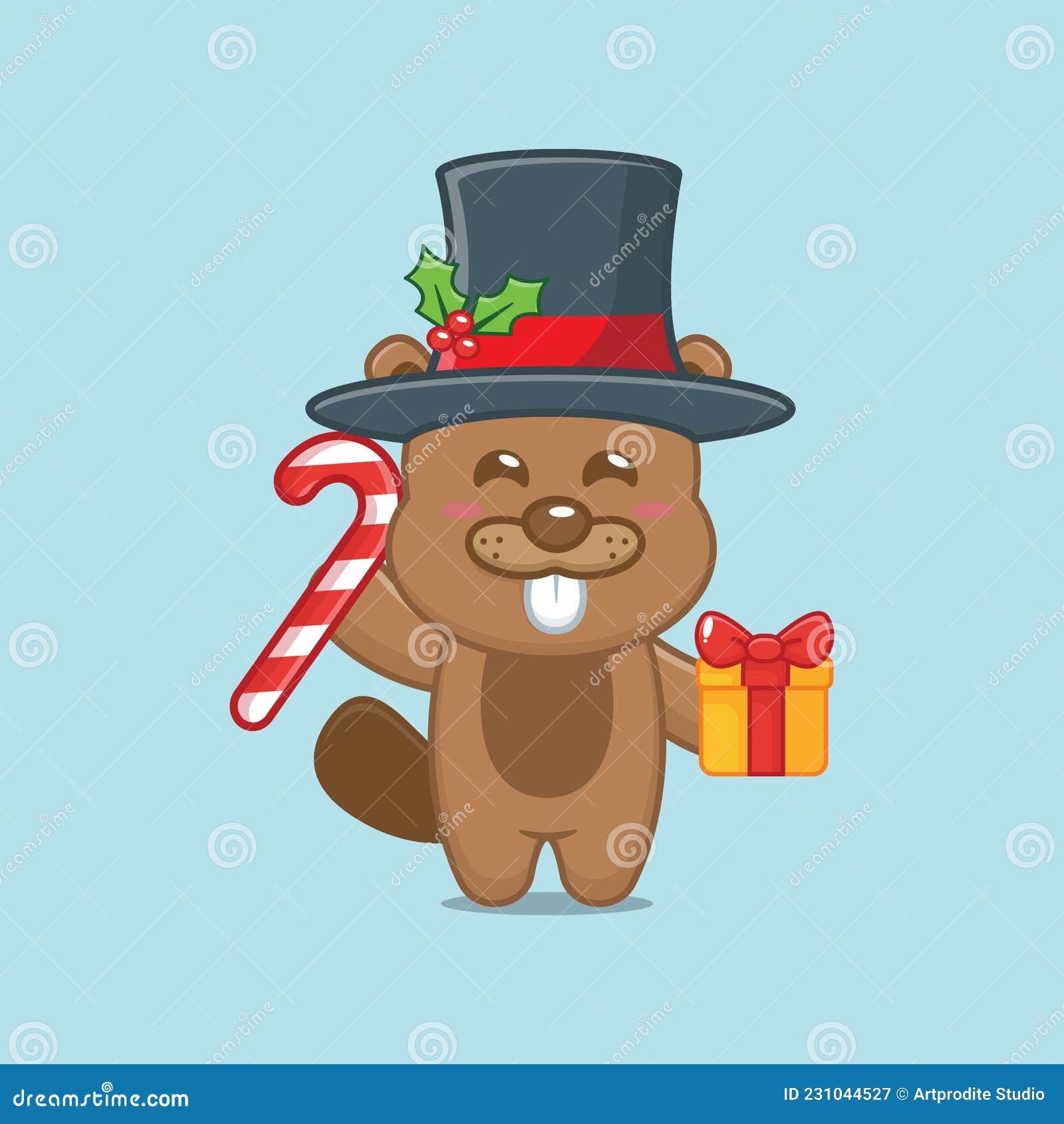 Cute Christmas Beaver Cartoon Vector Illustration. Stock Vector ...