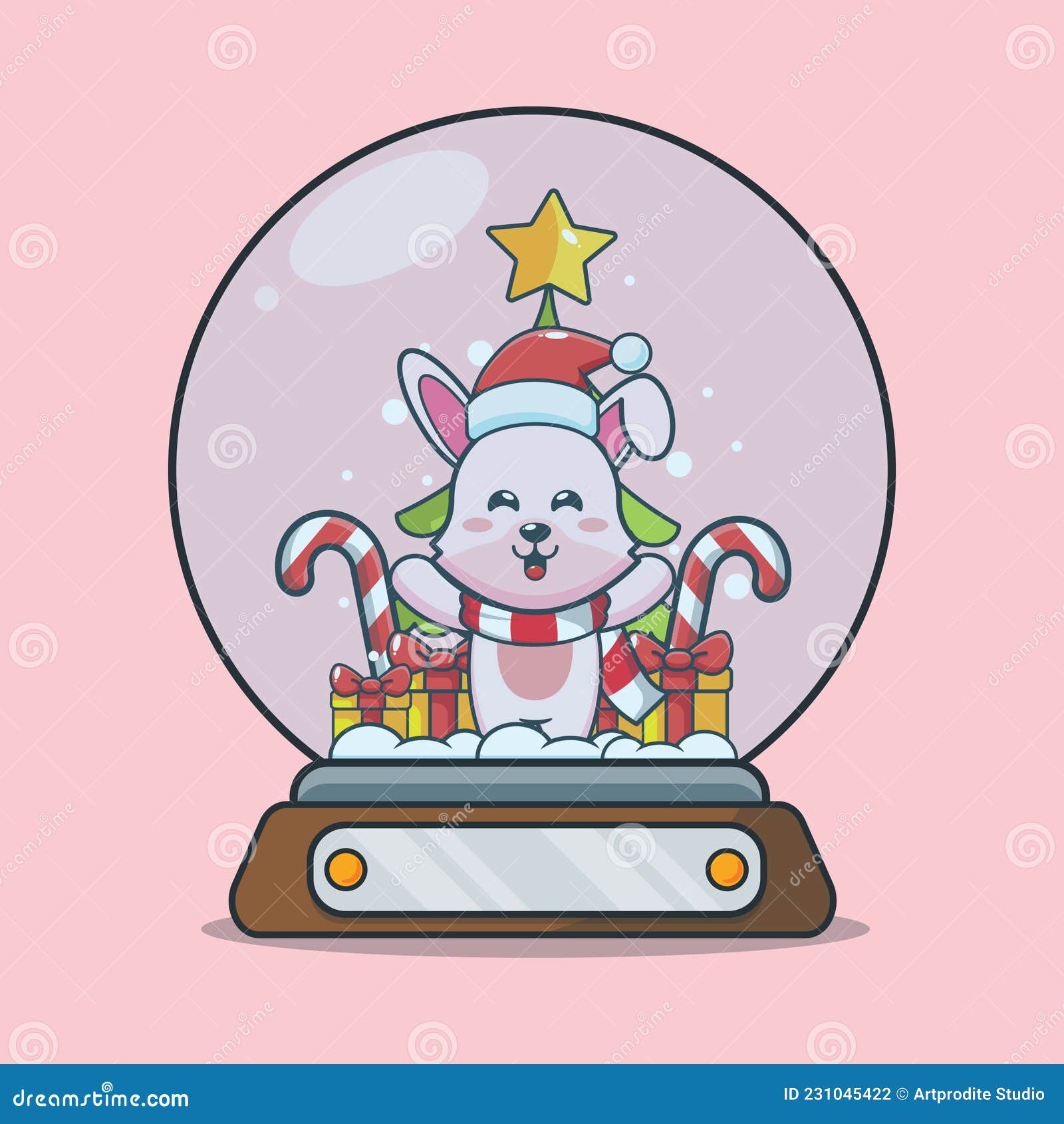 Cute Christmas Bunny Rabbit Cartoon Vector Illustration. Stock Vector ...