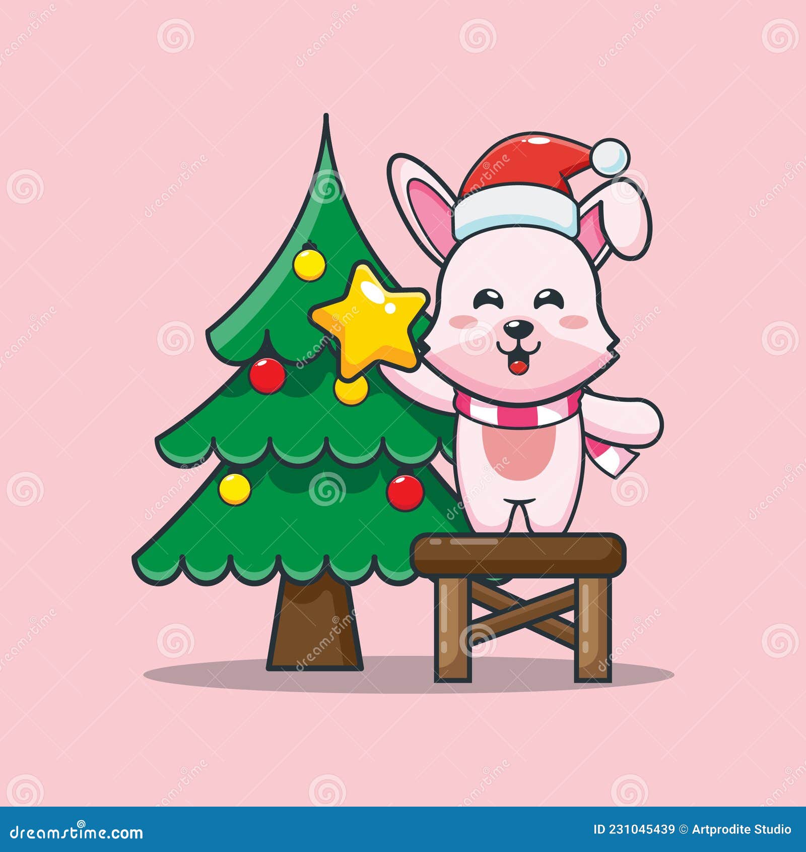 Cute Christmas Bunny Rabbit Cartoon Vector Illustration. Stock Vector ...