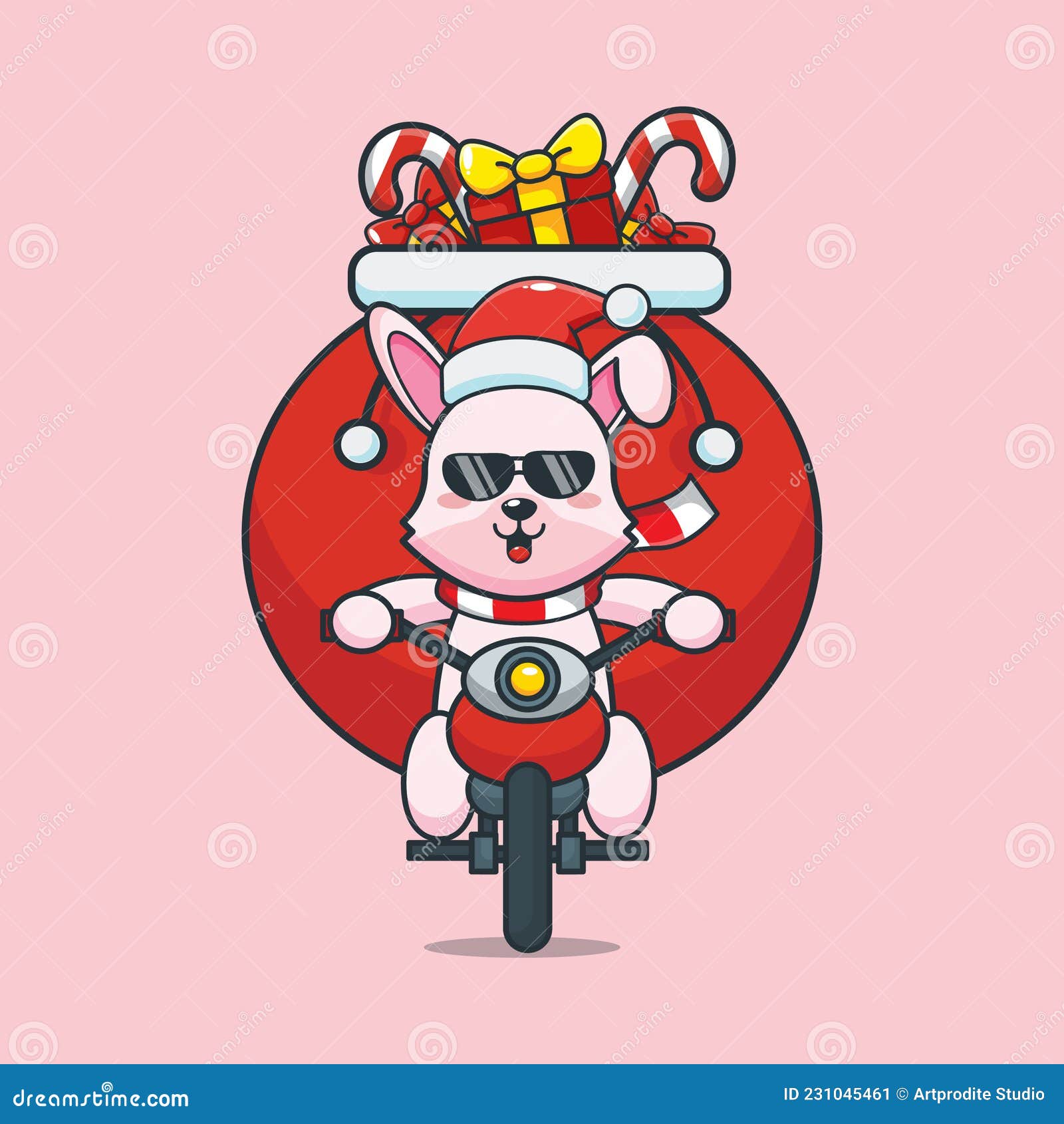 Cute Christmas Bunny Rabbit Cartoon Vector Illustration. Stock Vector ...