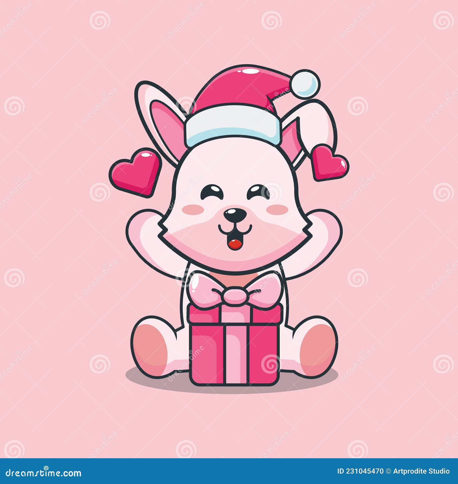 Cute Christmas Bunny Rabbit Cartoon Vector Illustration. Stock Vector ...