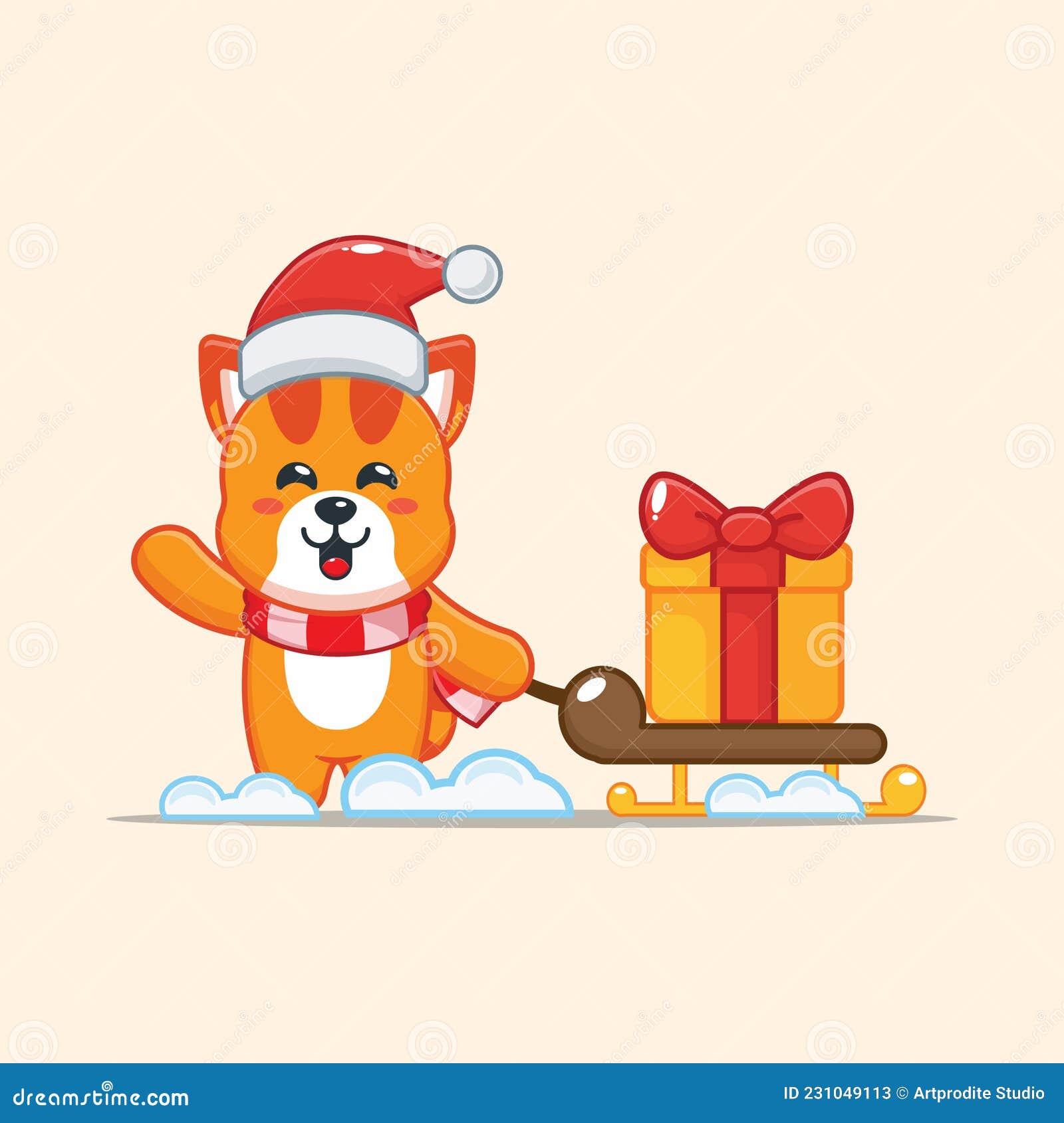 Cute Christmas Cat Cartoon Vector Illustration. Stock Vector ...