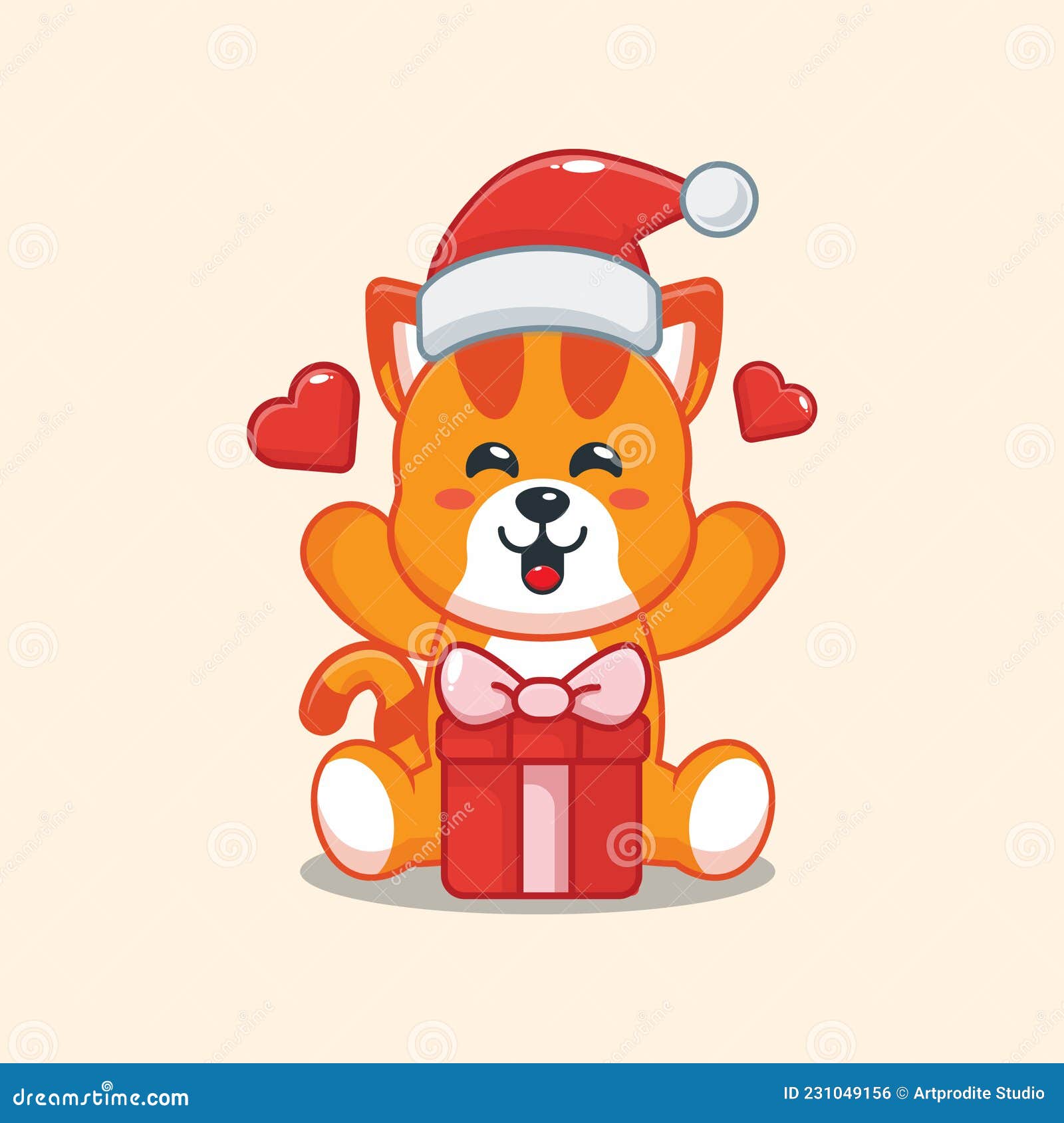 Cute Christmas Cat Cartoon Vector Illustration. Stock Vector ...