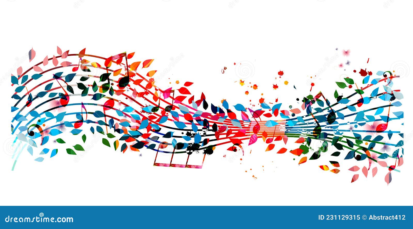 Colorful Musical Promotional Poster with Musical Notes and Leaves ...