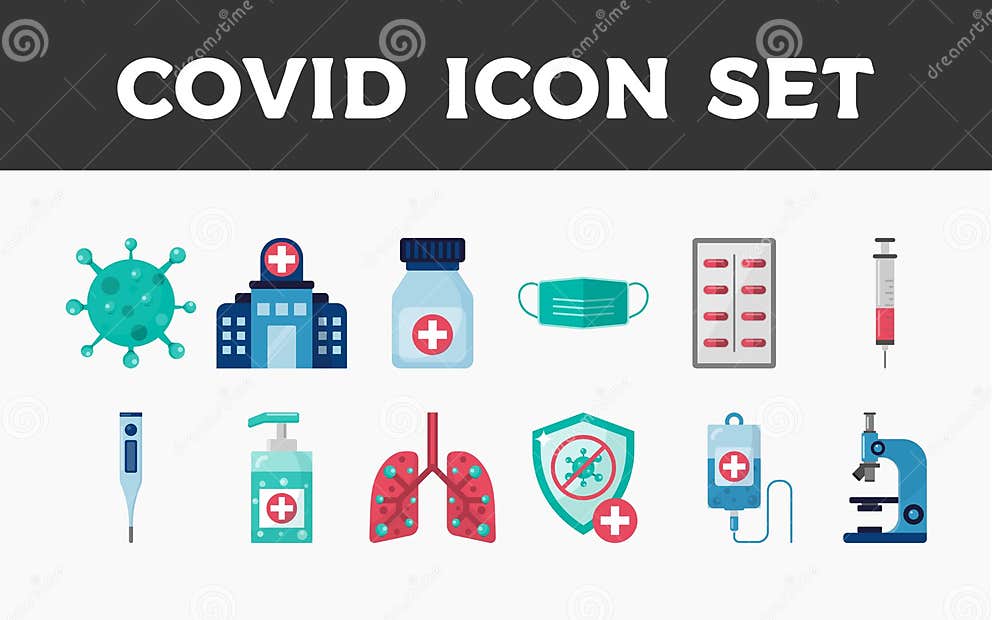 Covid Pandemi Icon Set stock vector. Illustration of nice - 231173684