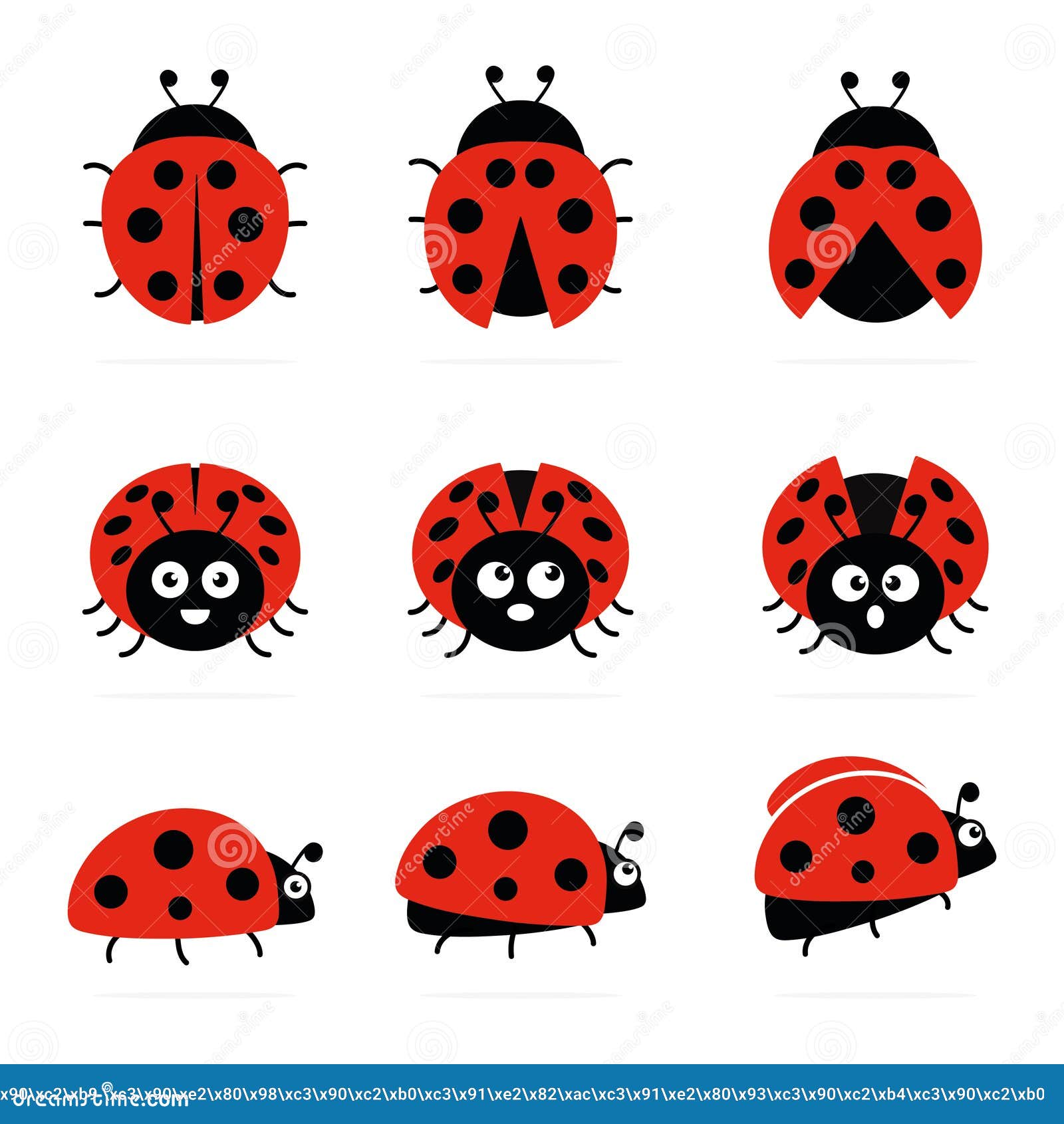 Ladybugs Cute Different Characters Set. Ladybirds In Five Style ...