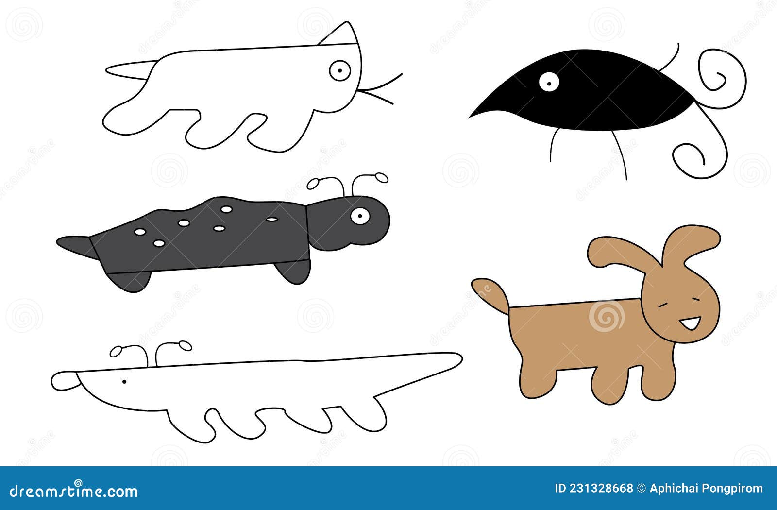 Vector Illustration Simple Animal Drawings Depicting Birds, Dogs ...
