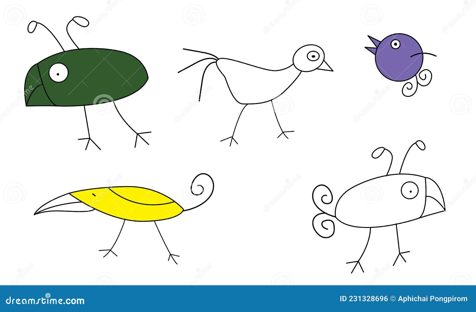 Vector Illustration Simple Line Drawing of a Bird on a White Background ...