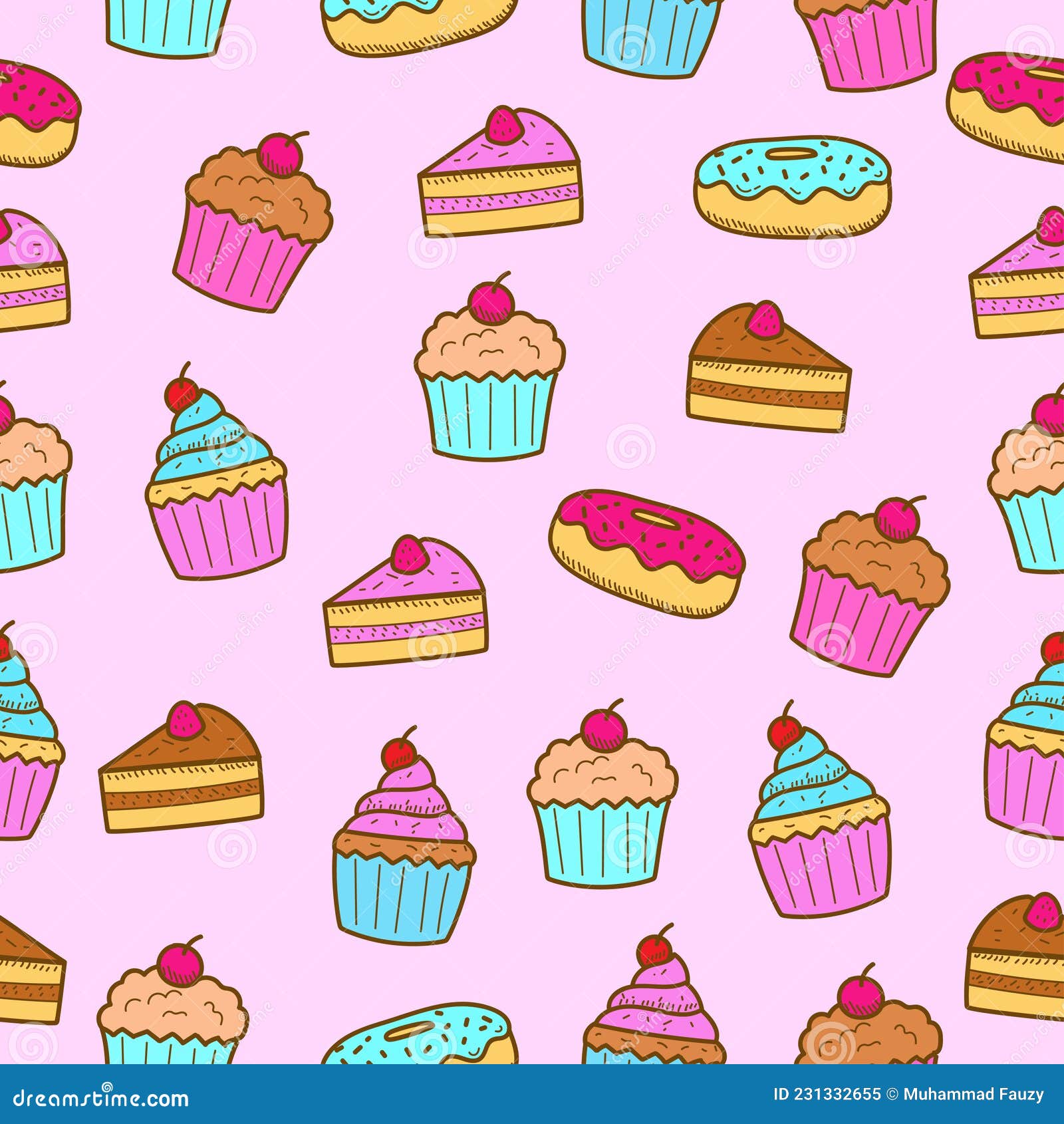 Cute Cake Seamless Pattern with a Colorful Design Stock Vector ...