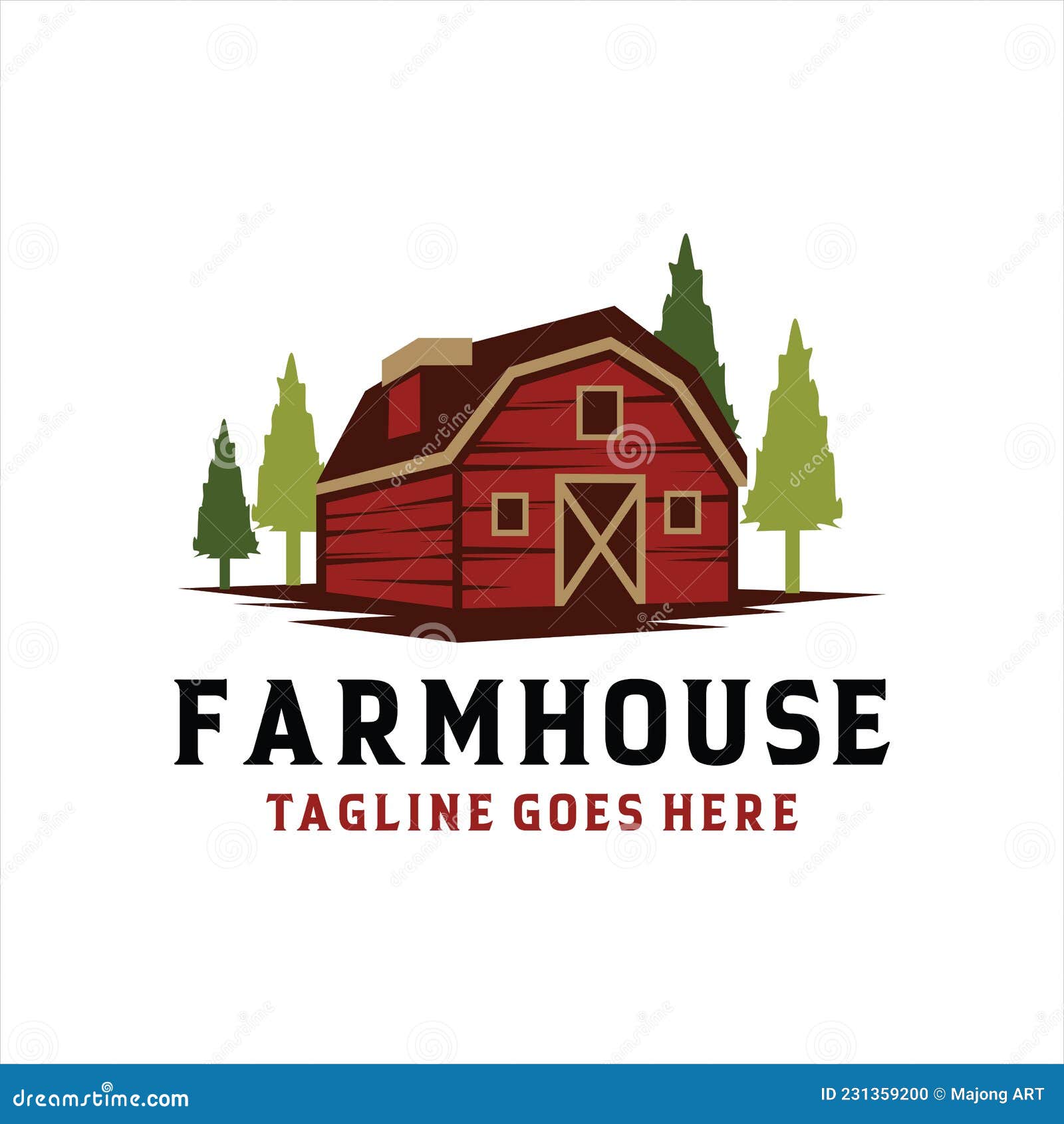 Farmhouse Logo Concept. Colored Template with Farm Landscape Stock ...