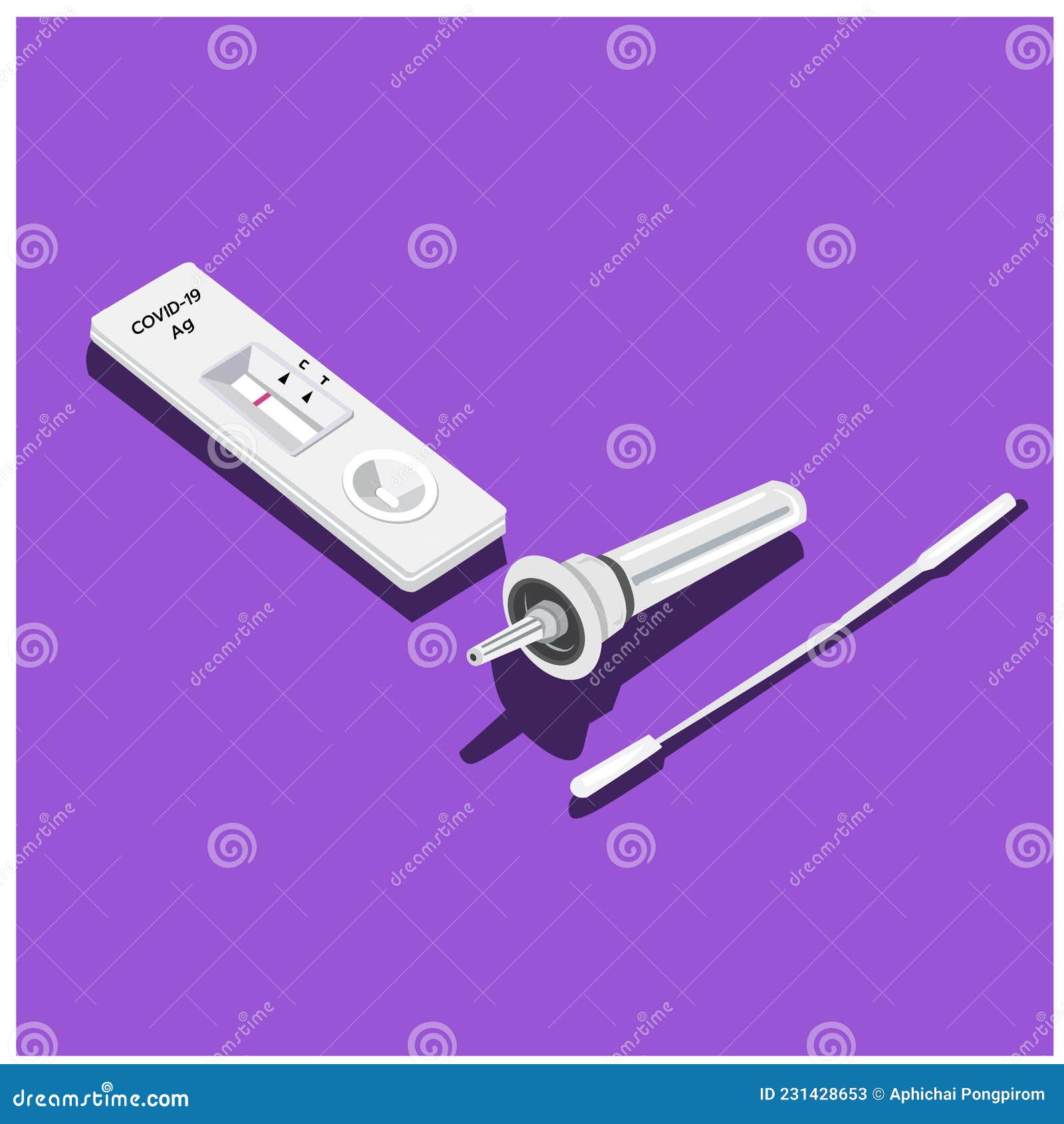 Vector Illustration of COVID-19, Antigen Test Kit ATK on Purple ...