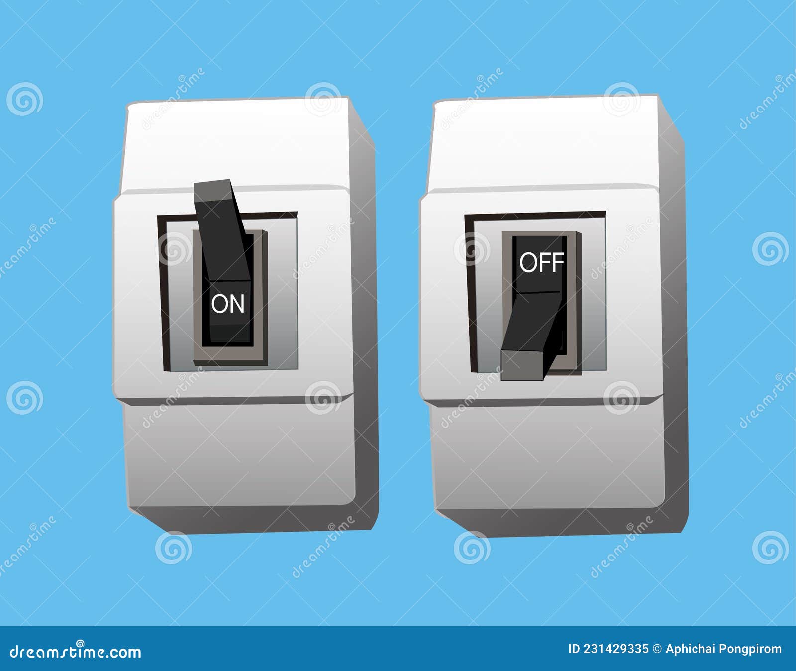 Vector Illustration with on and Off Switch on Blue Background. Stock ...
