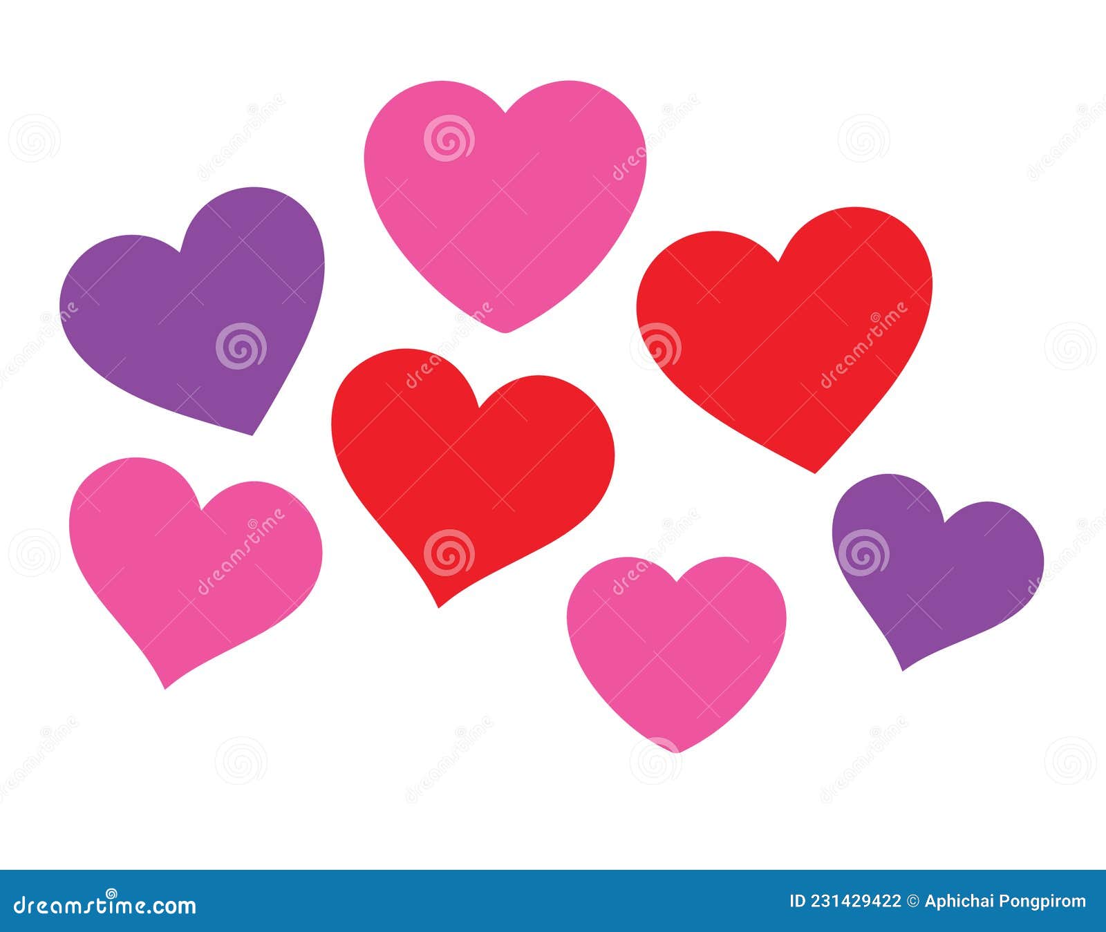 Vector Illustration a Collection of Many Hearts, Icons, Symbols, Multi ...