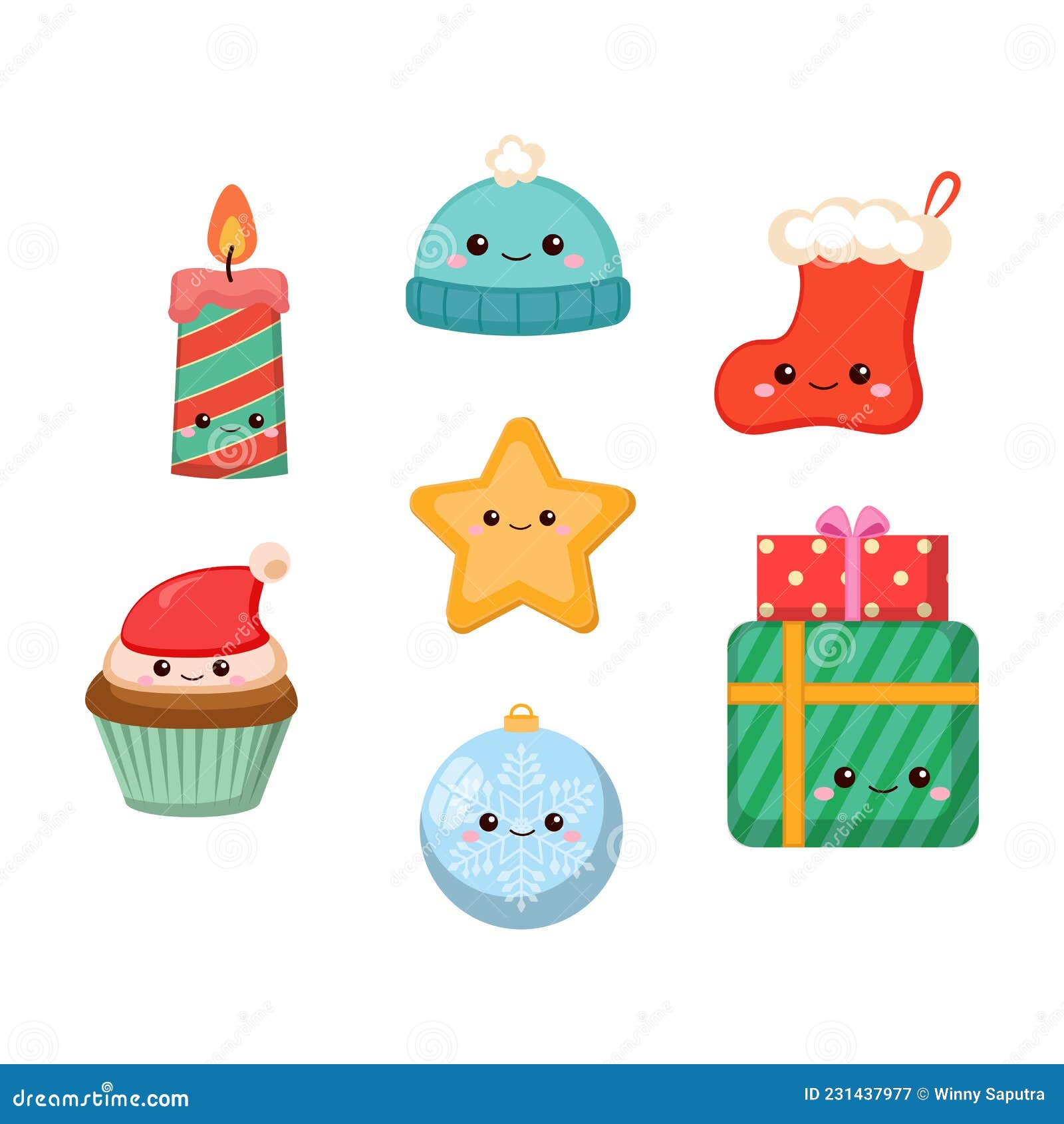 Cute Christmas Decoration Objects Collection Stock Vector ...