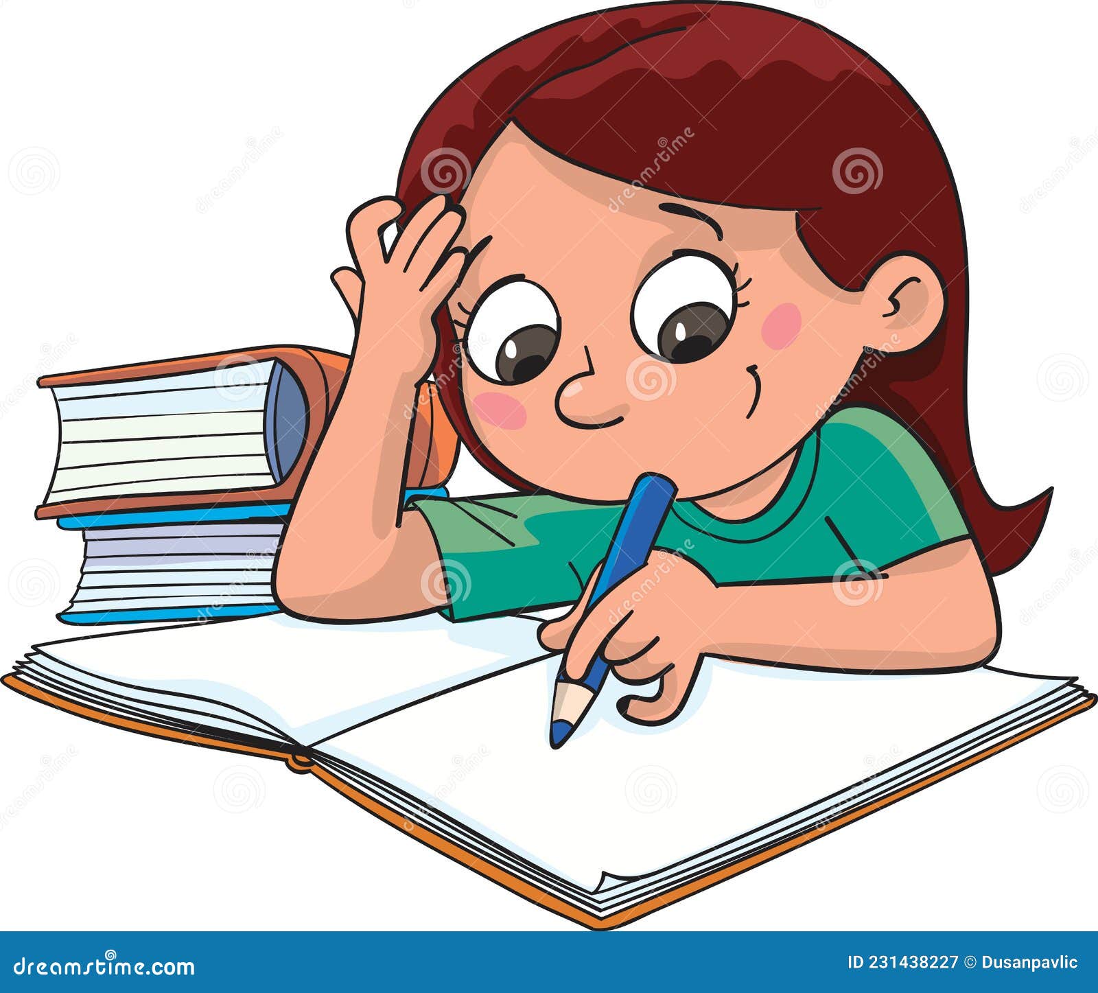 Girl Writing in a Notebook with a Pencil Stock Vector - Illustration of ...