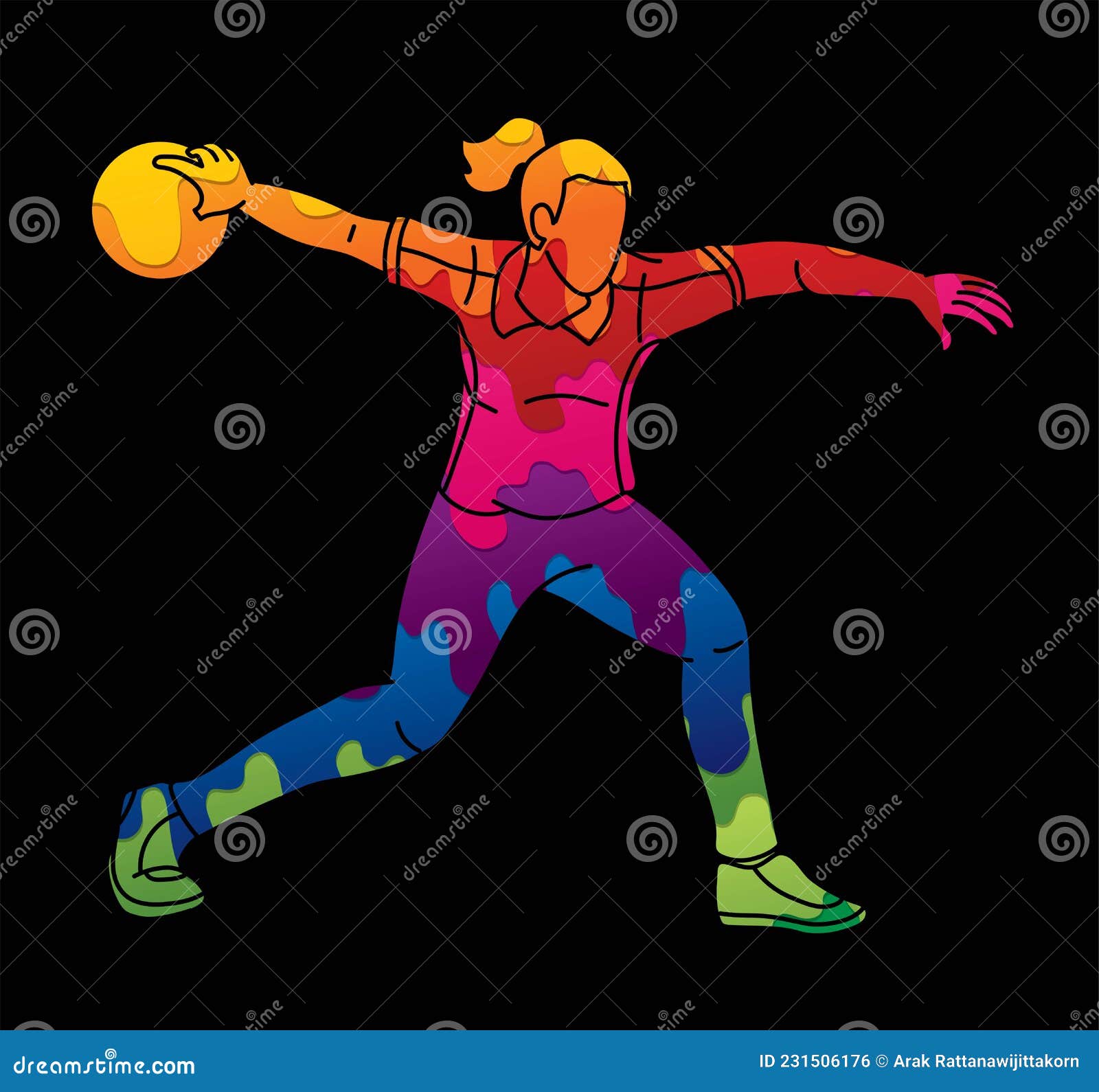 Female Player Bowling Sport Bowler Action Cartoon Graphic Vector Stock ...