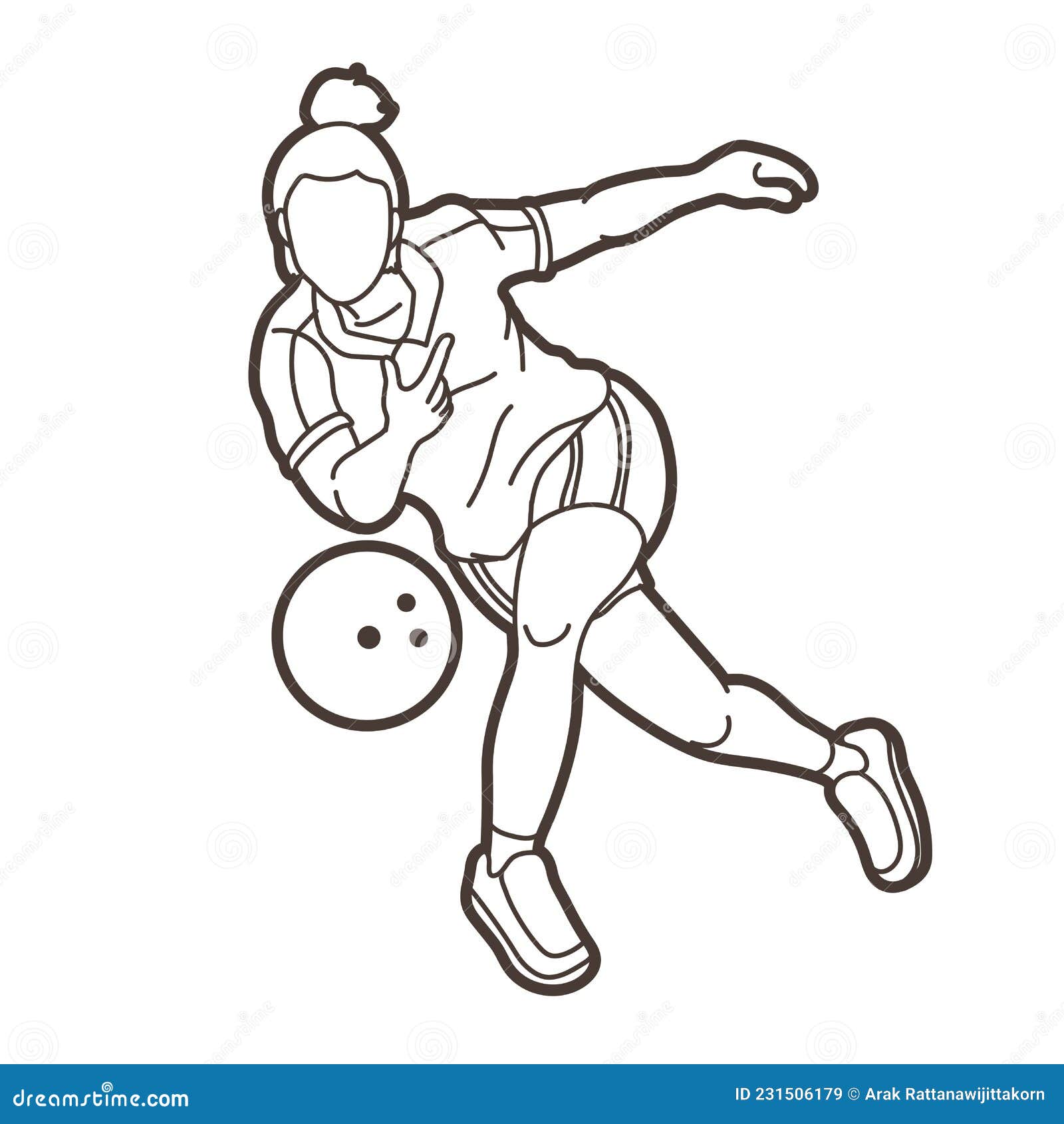 Female Player Bowling Sport Bowler Action Cartoon Graphic Vector Stock ...