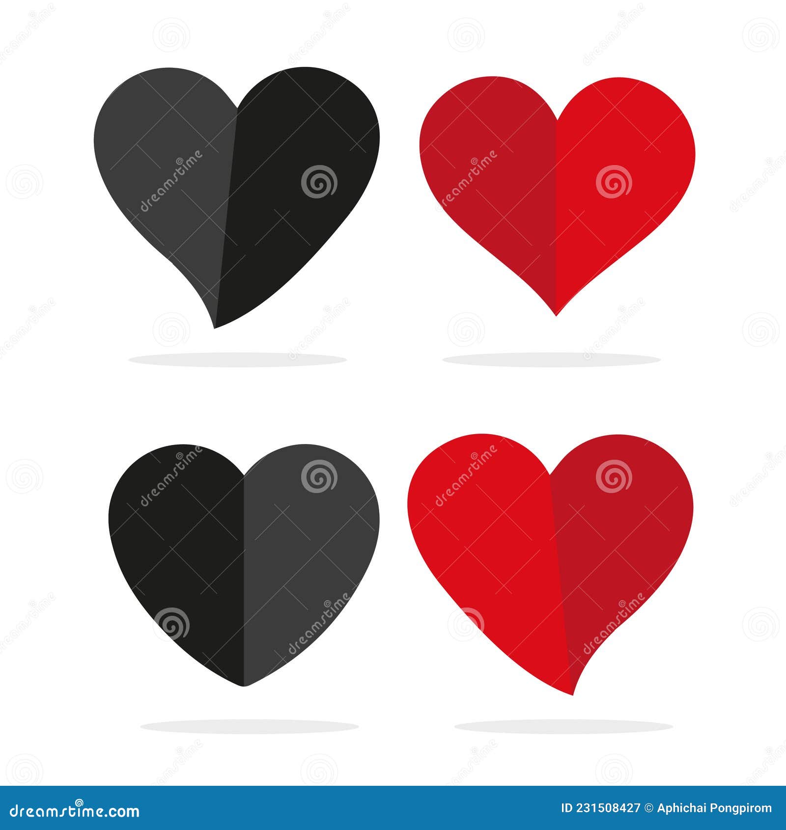 Collection Two Color Heart Vector Illustration, with Red, Black, Two ...